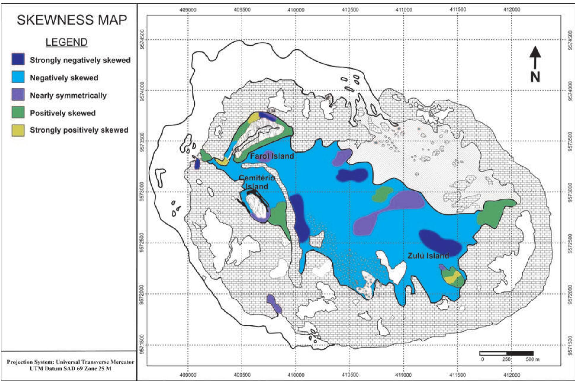 - skewness map of rocas atoll. deposition of biogenic