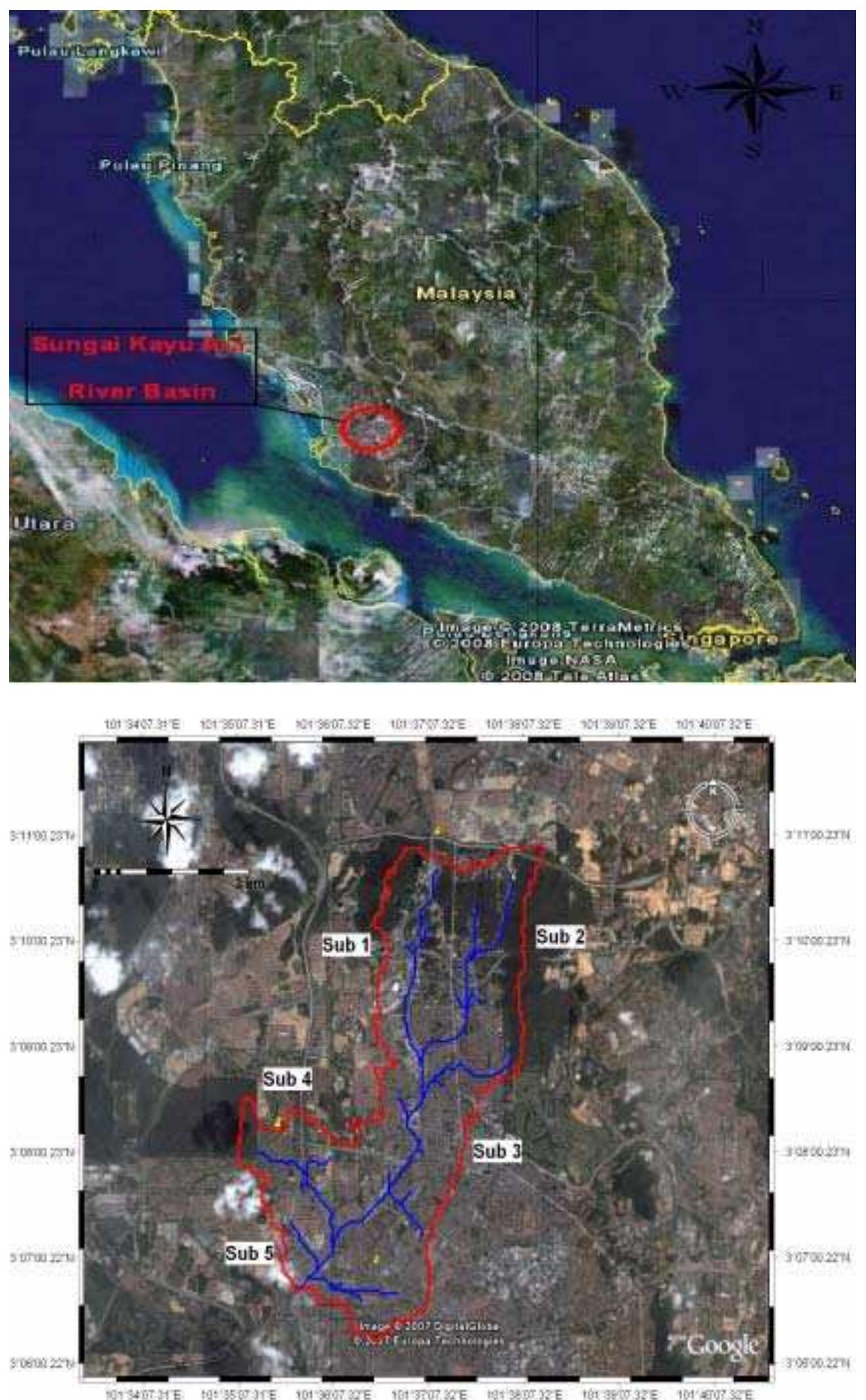 Location and base map of sungai kayu ara river basin in