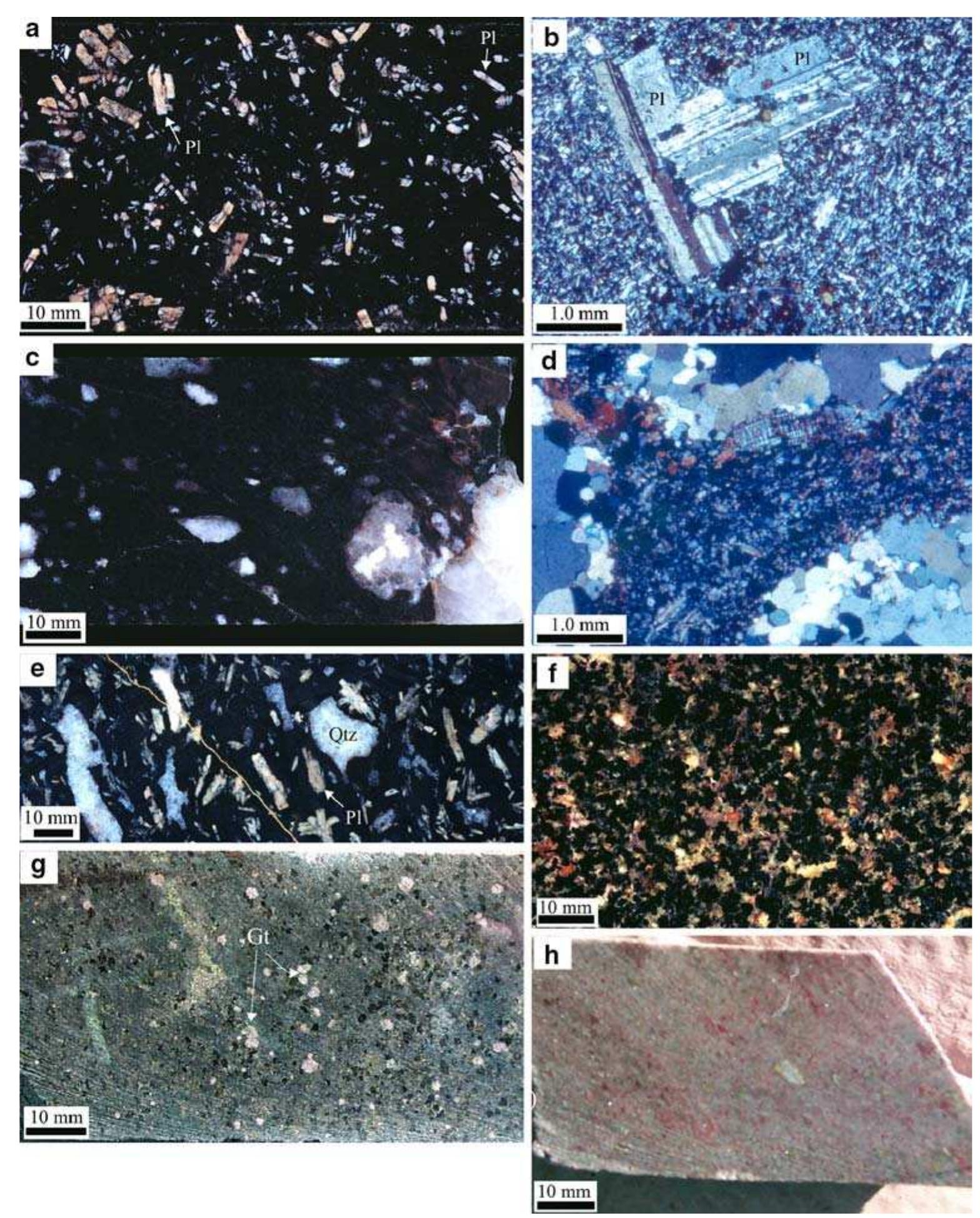 Pictures of the main rock types (e.g. meta-andesite, meta-