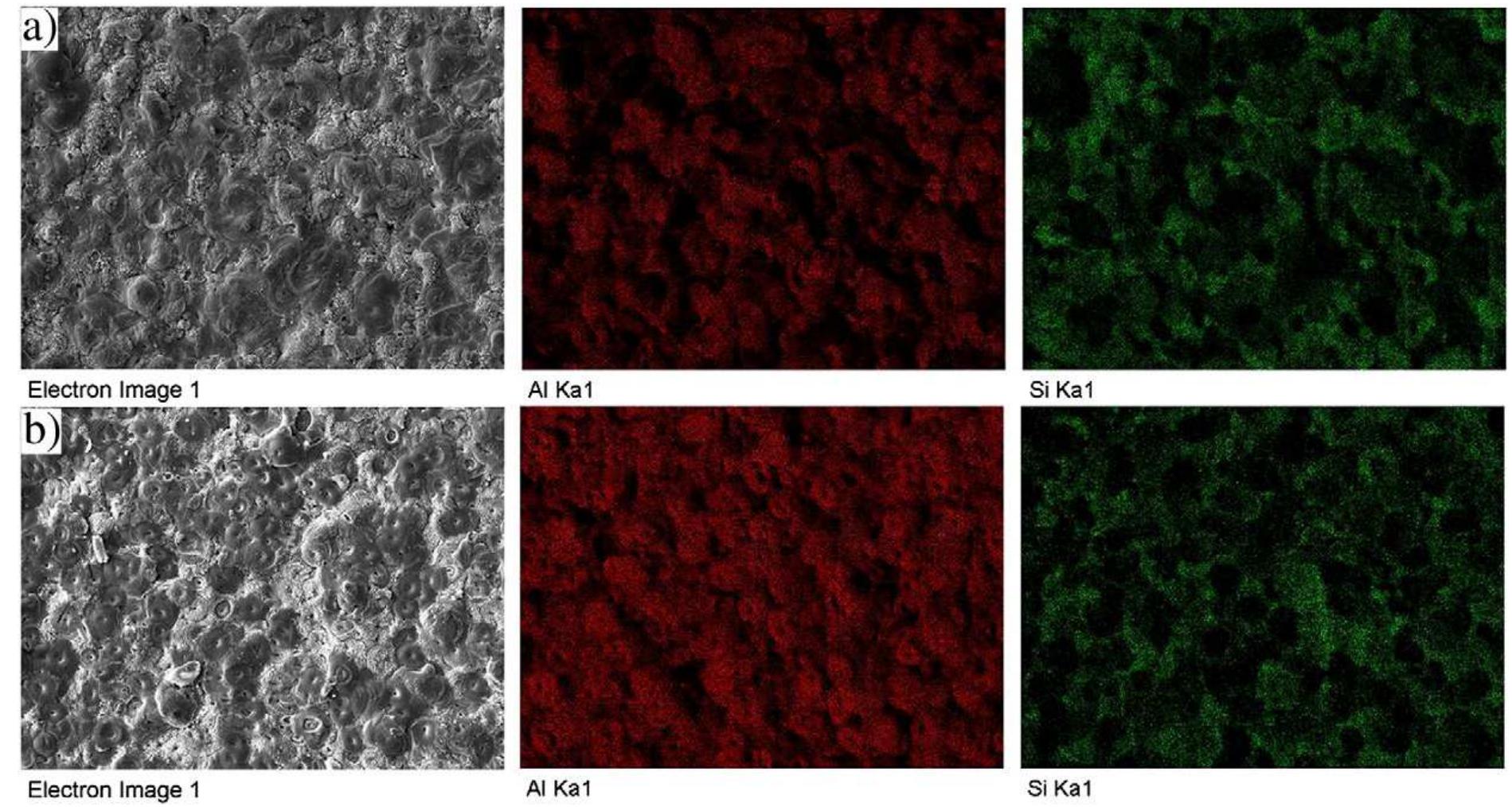 Surface edx elemental maps for (a) sample d8 (80% duty
