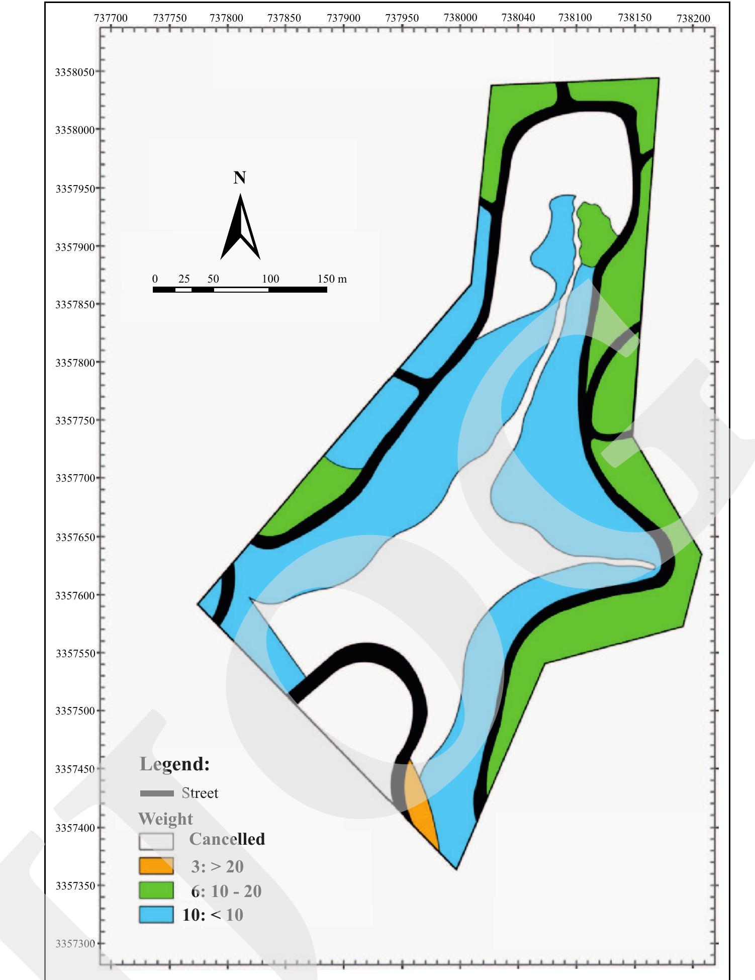 Produced map of topography/slope rating with a scale of
