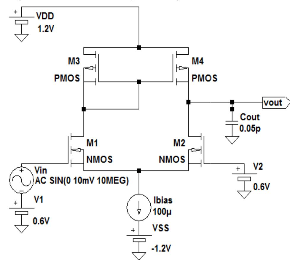 Cmos differential amplifier with current mirror load