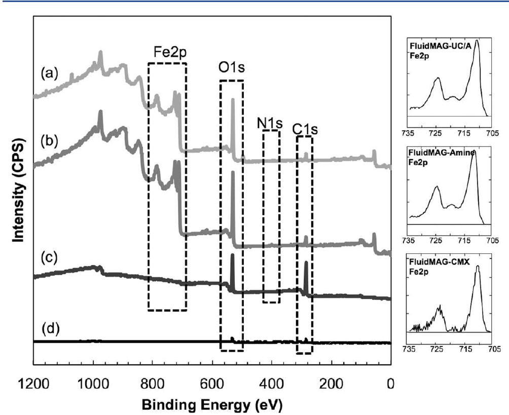 Xps spectra in the fe2p, ols, n1s, cls, and si2p regions for