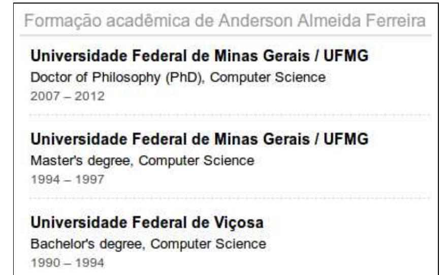 Example of academic data from a linkedin page.