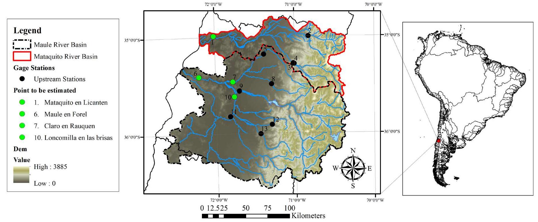 Study area and numbers in the figure identifying the stream
