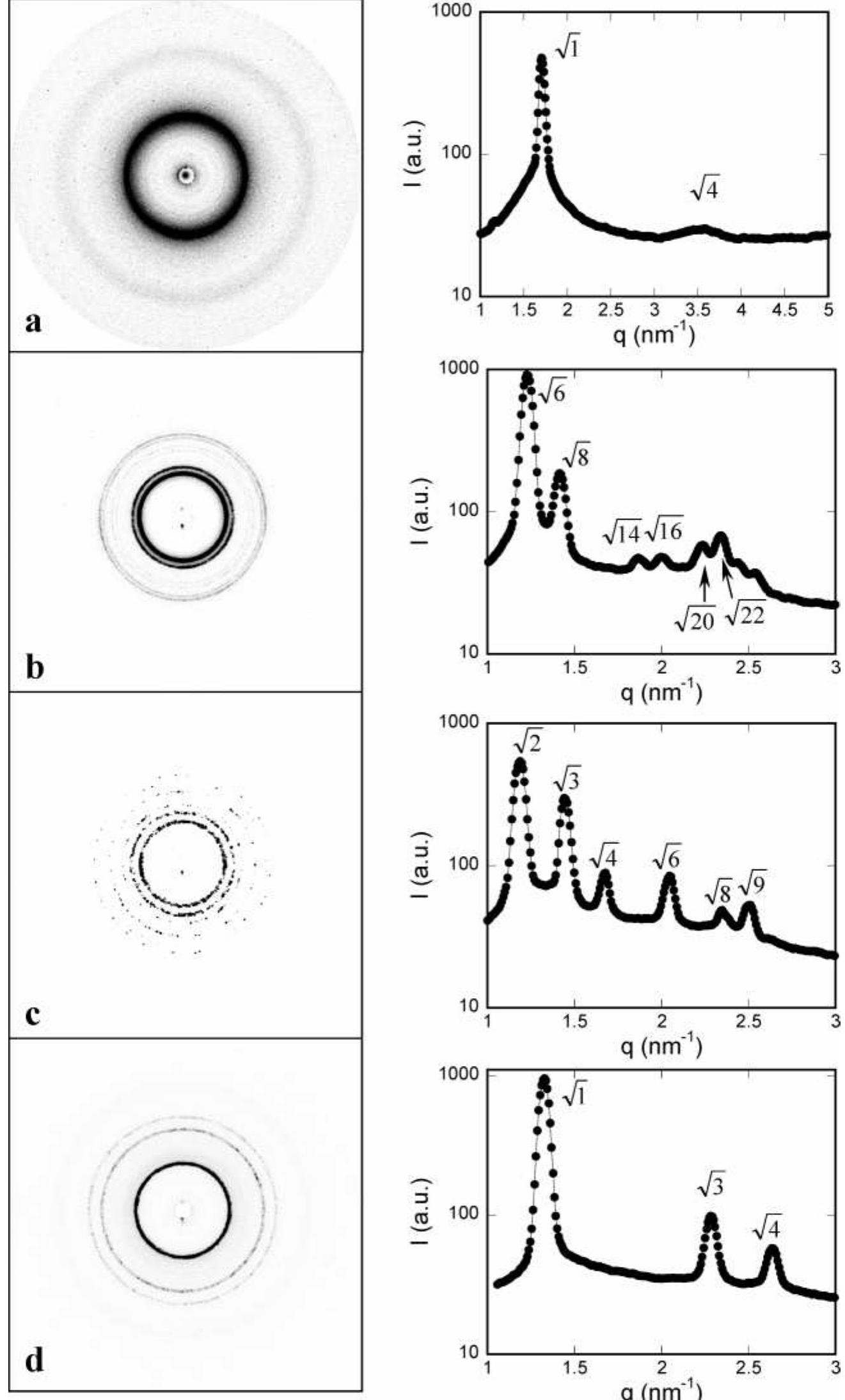 Saxs patterns for the lc structures considered (left-hand
