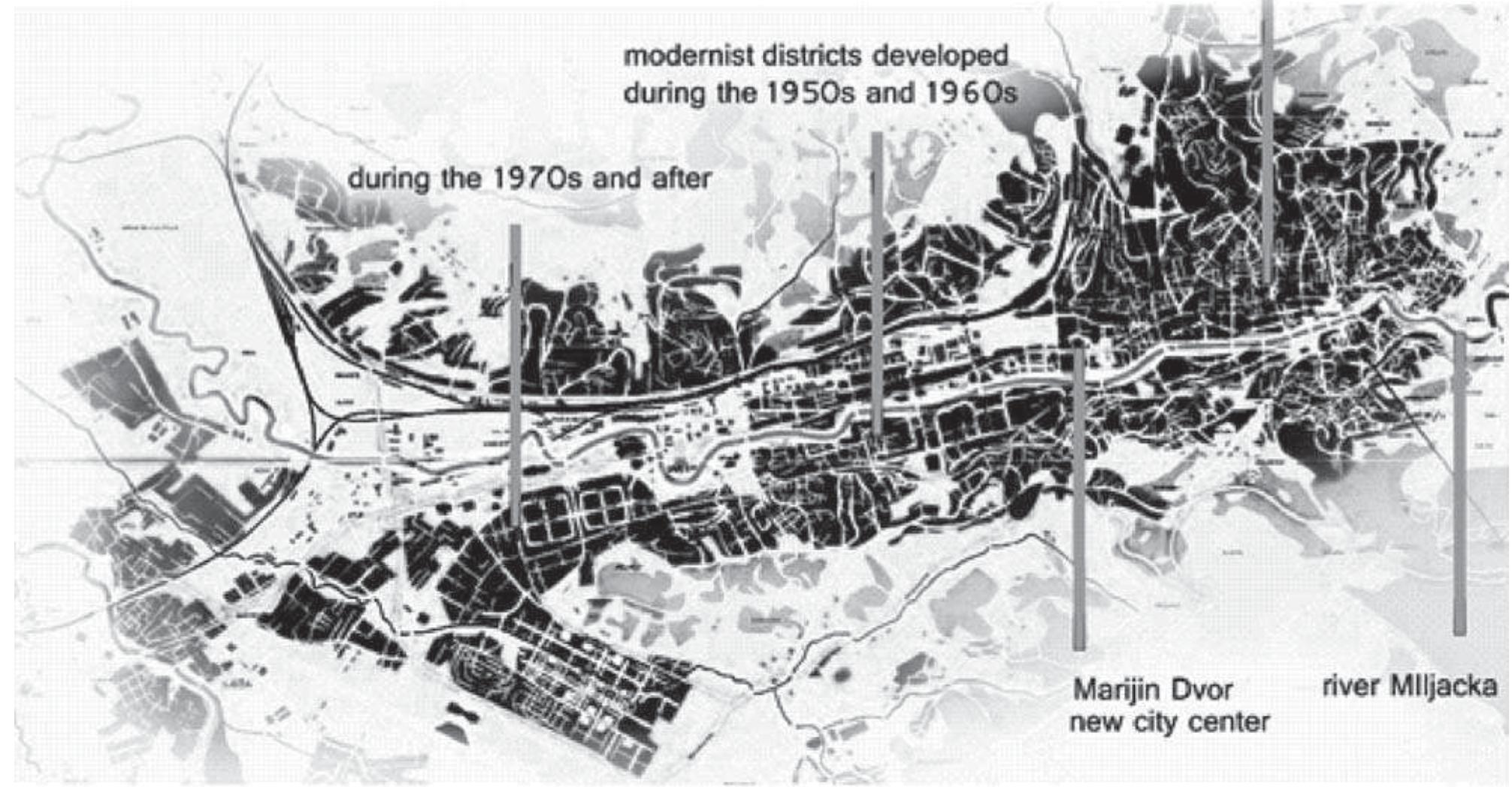 Il 5. map showing the cities linear expansion and