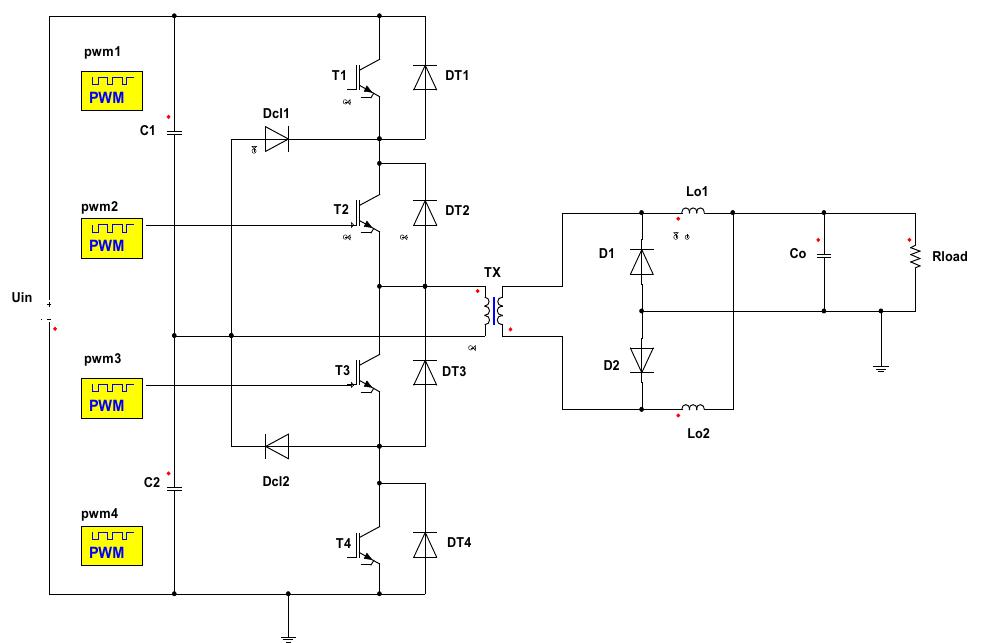 Simulation circuit of the three-level half-bridge dc/dc