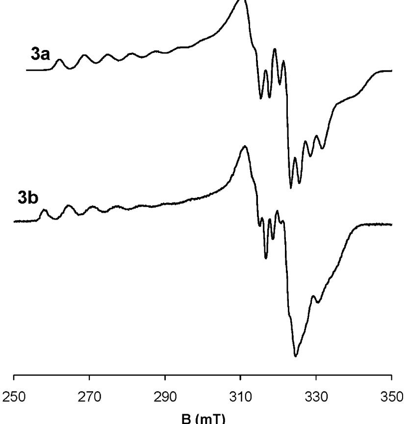 Epr spectra of complexes 3a and 3b, in toluene, at 77 k.