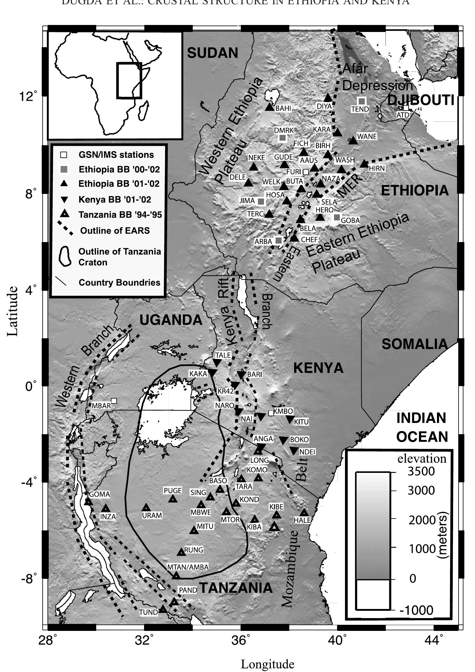 Location map of the study region showing topography,