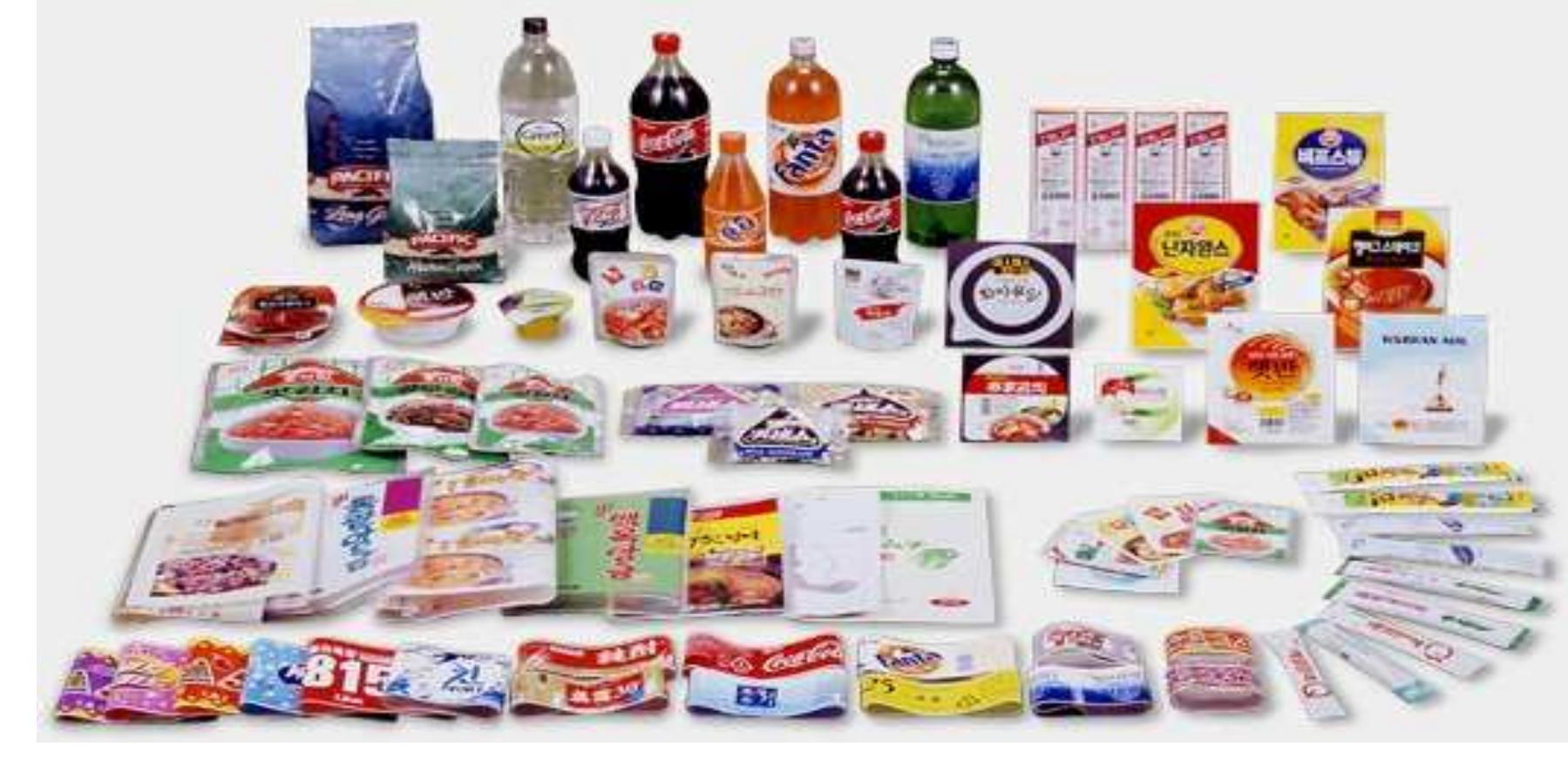 Some examples of plastic packaging materials. coatings and