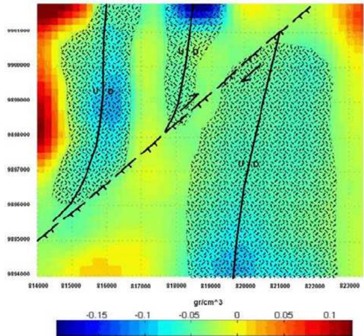 Density contrast distribution map of fracture zones in the