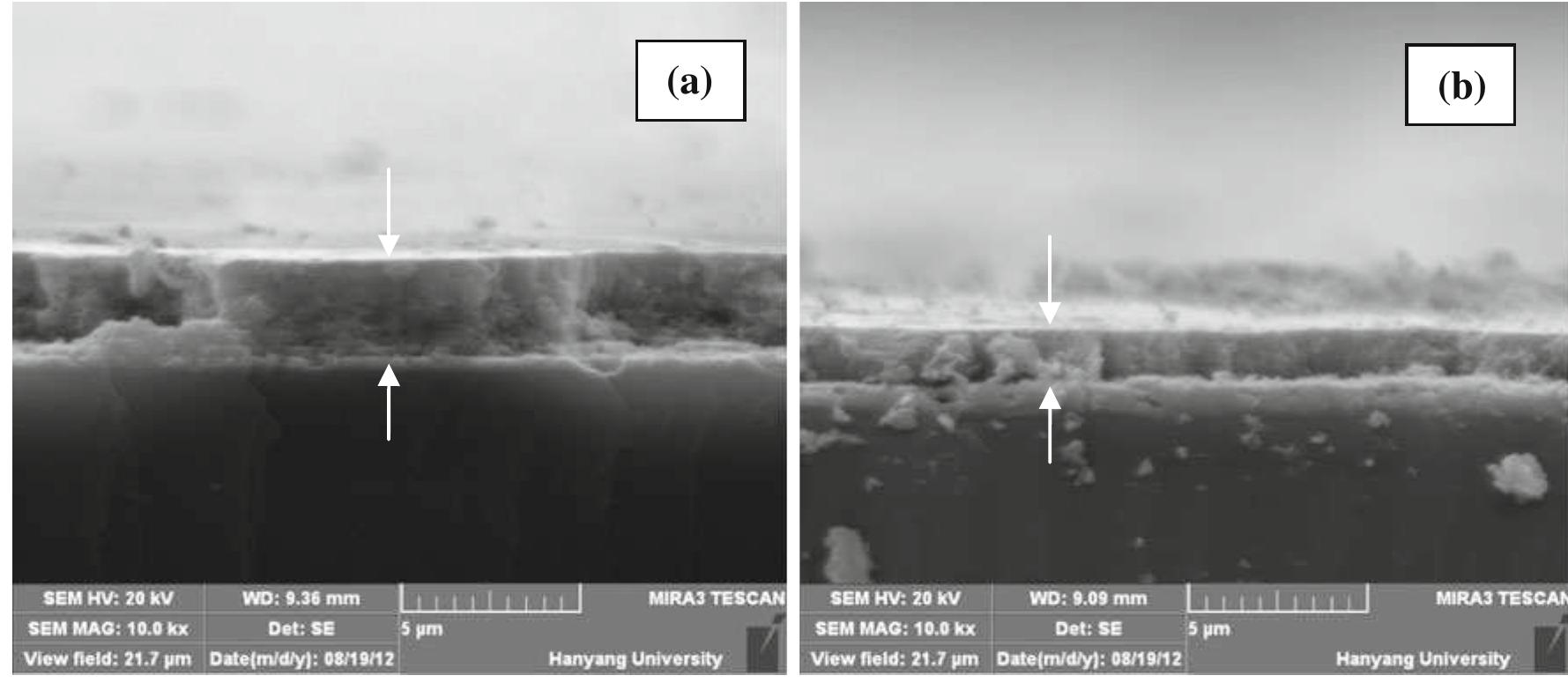 Fesem images of cross sectional views of a st/bst, b st/bzt