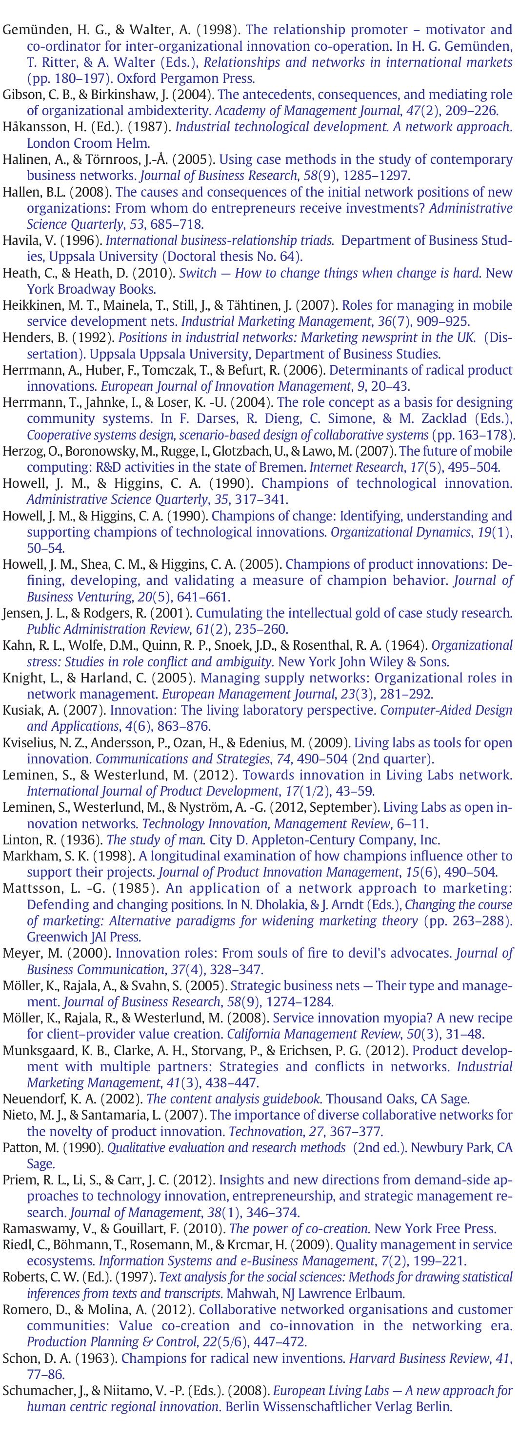 Table 8 - Actor roles and role patterns influencing