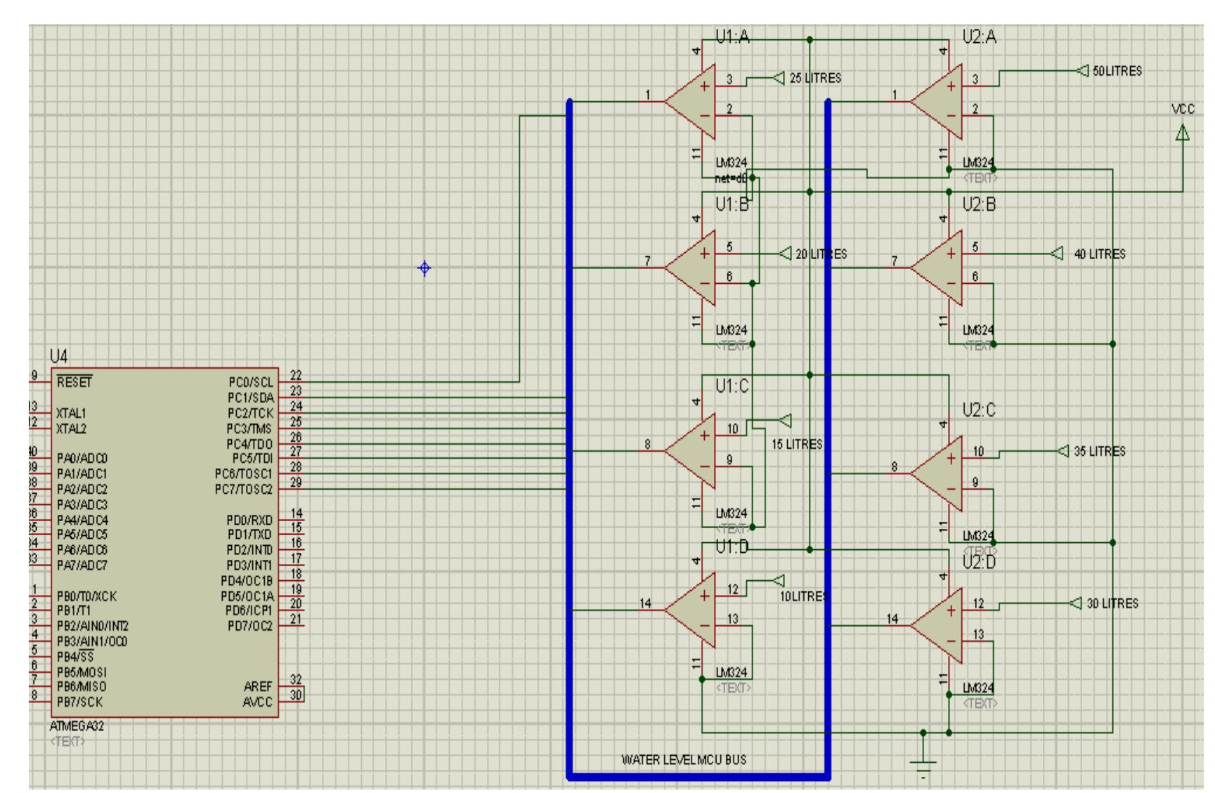 Interfacing circuit of water level to atmega 32 design and