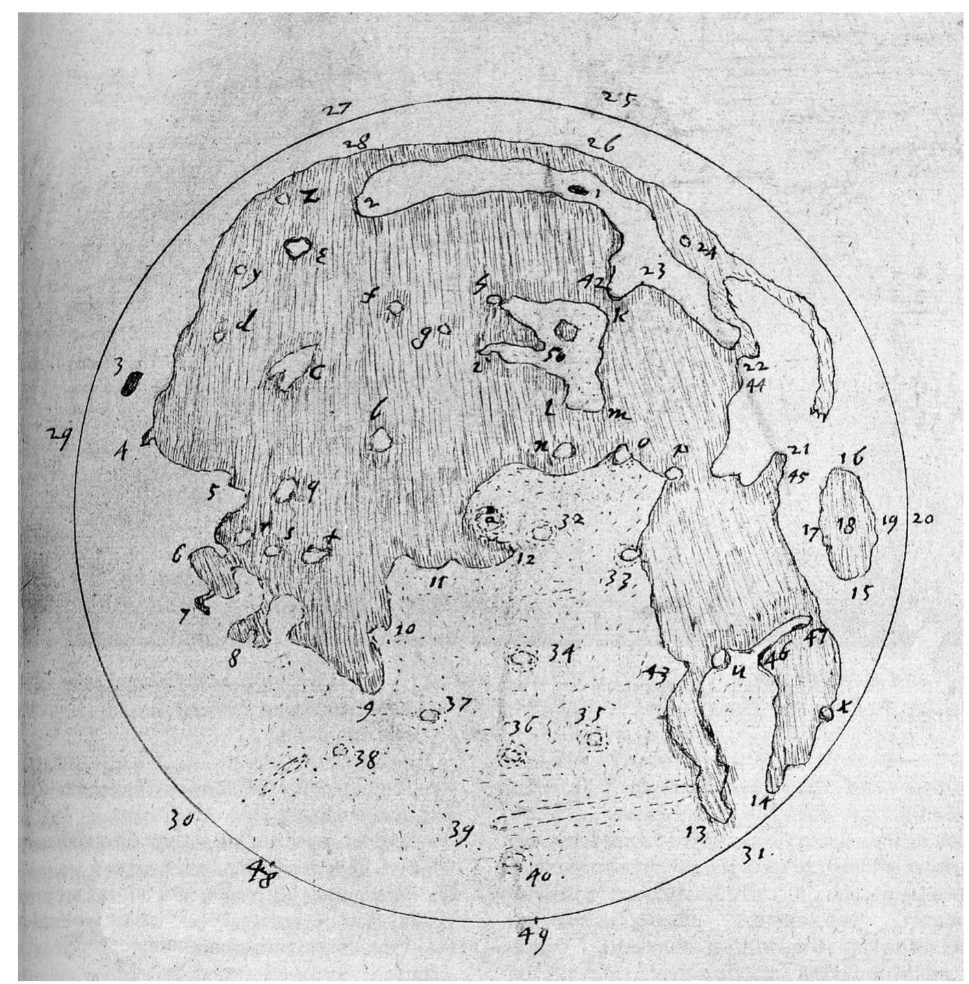 Fic. 3. harriot’s hand-drawn map of the surface of the moon,