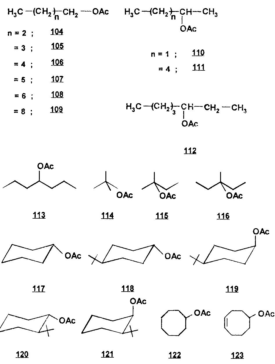 Molecular structures of acyclic and monocyclic acetates.