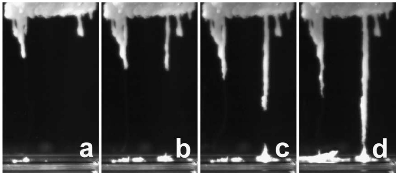 Sequence of optical micrographs showing the downward growth