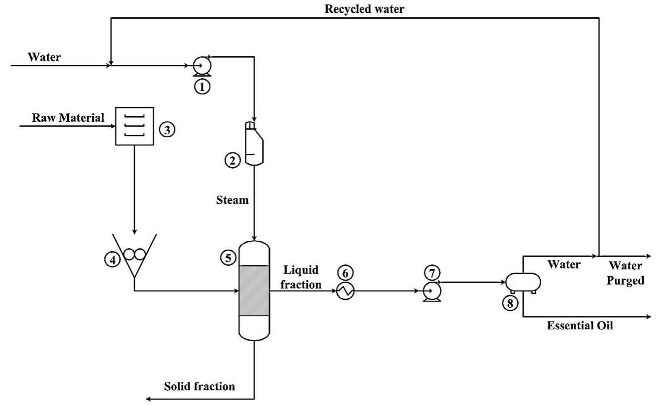 Simplified flowsheet diagram for the extraction of essential