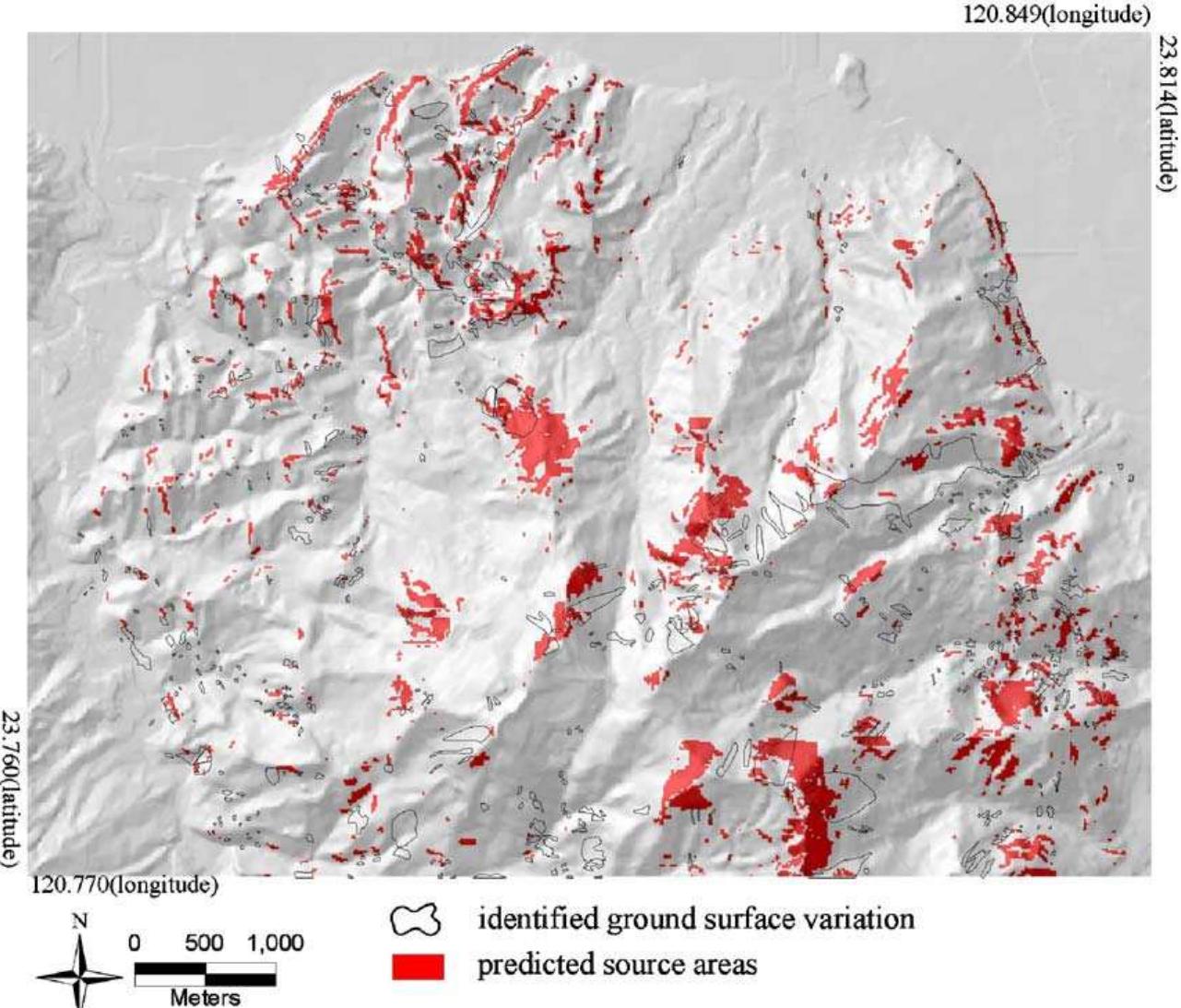Map of the actual landslide area and source area generated