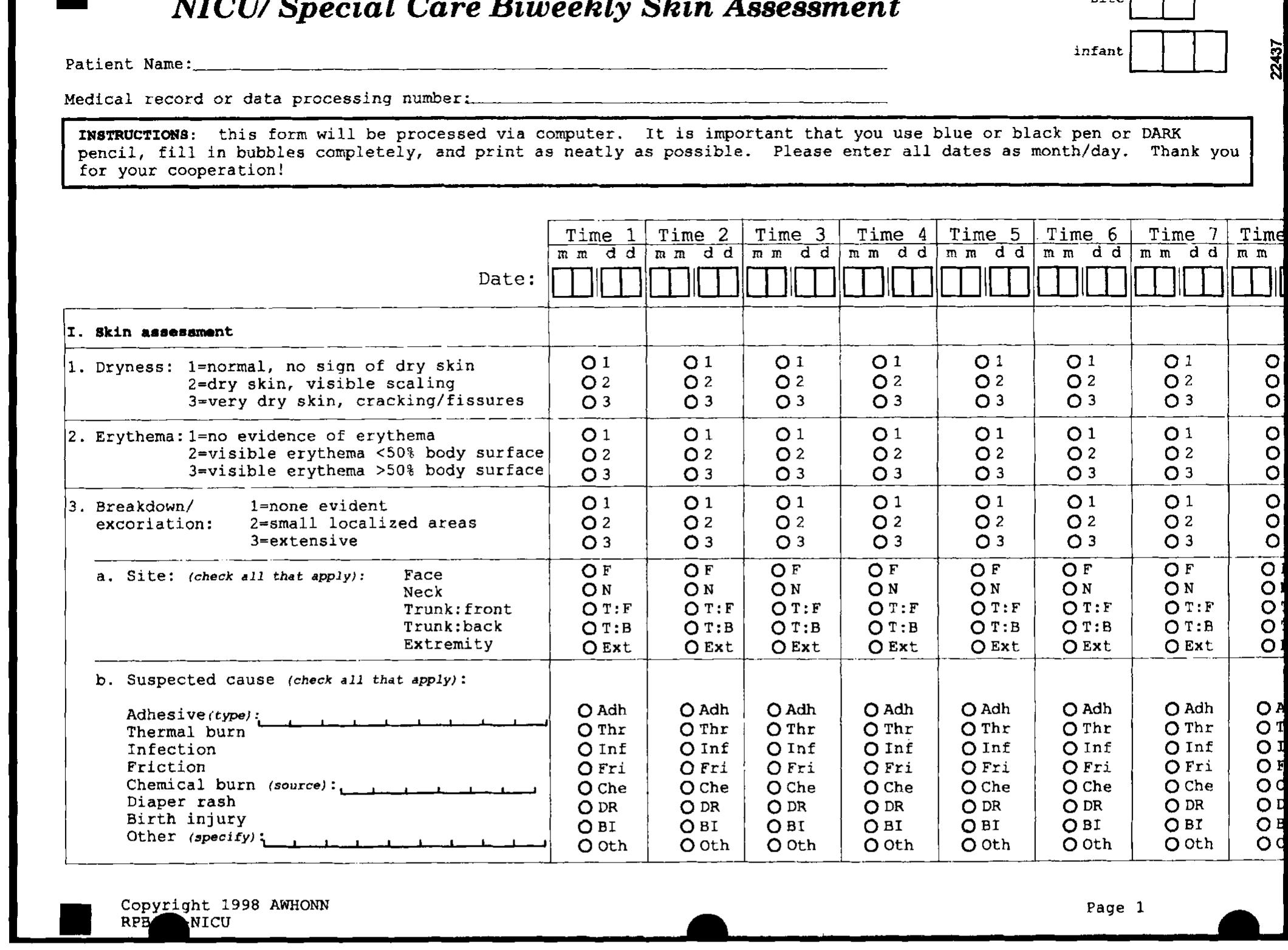 Neonatal skin condition scale on teleform tool.