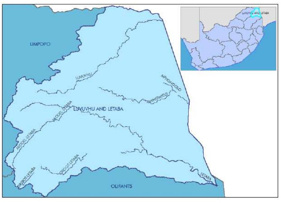 Map of luvuvhu catchment according to a state of the rivers