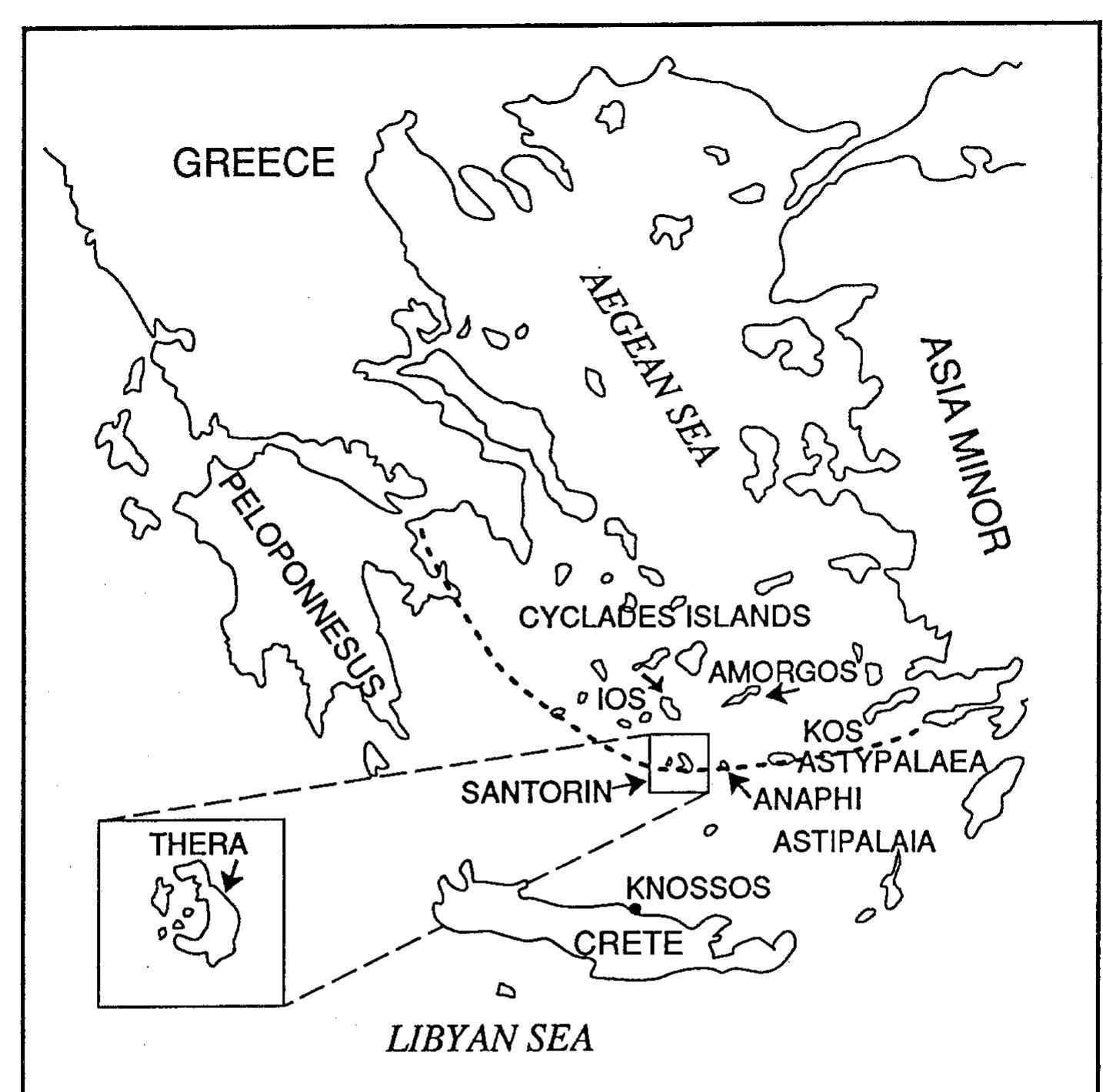 Location map showing thera (santorin) and the cyclades
