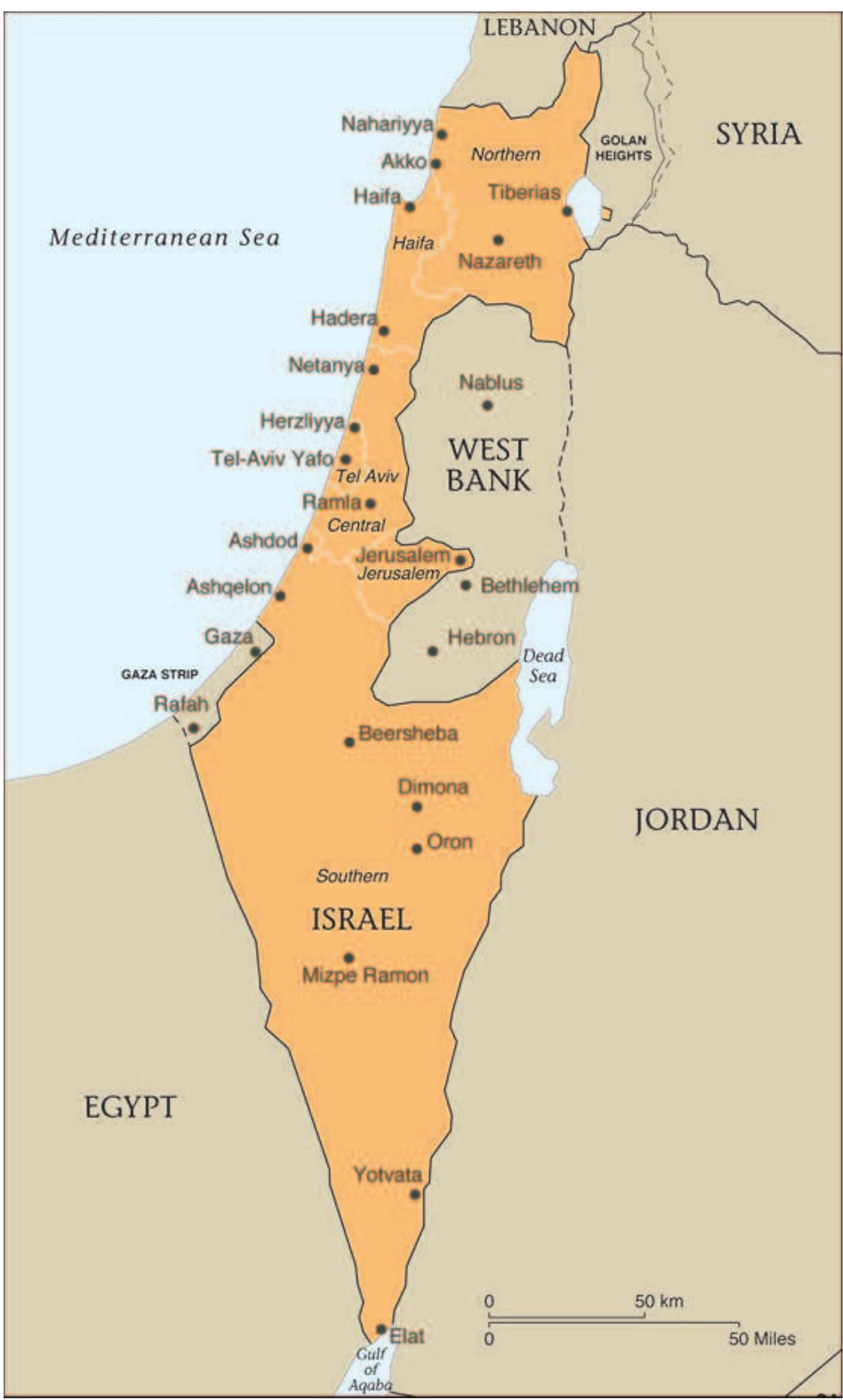 Map showing the current boundaries of the palestinian