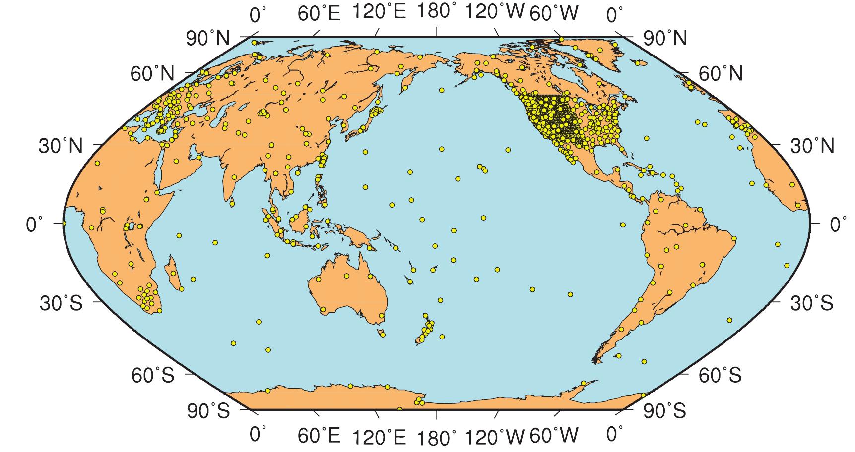 Map showing locations of 1838 seismographic stations