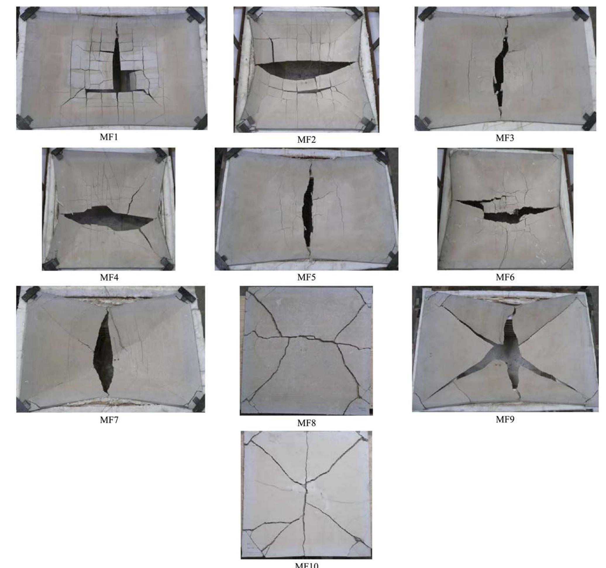 Pictures showing failure modes of slabs with mild steel mesh