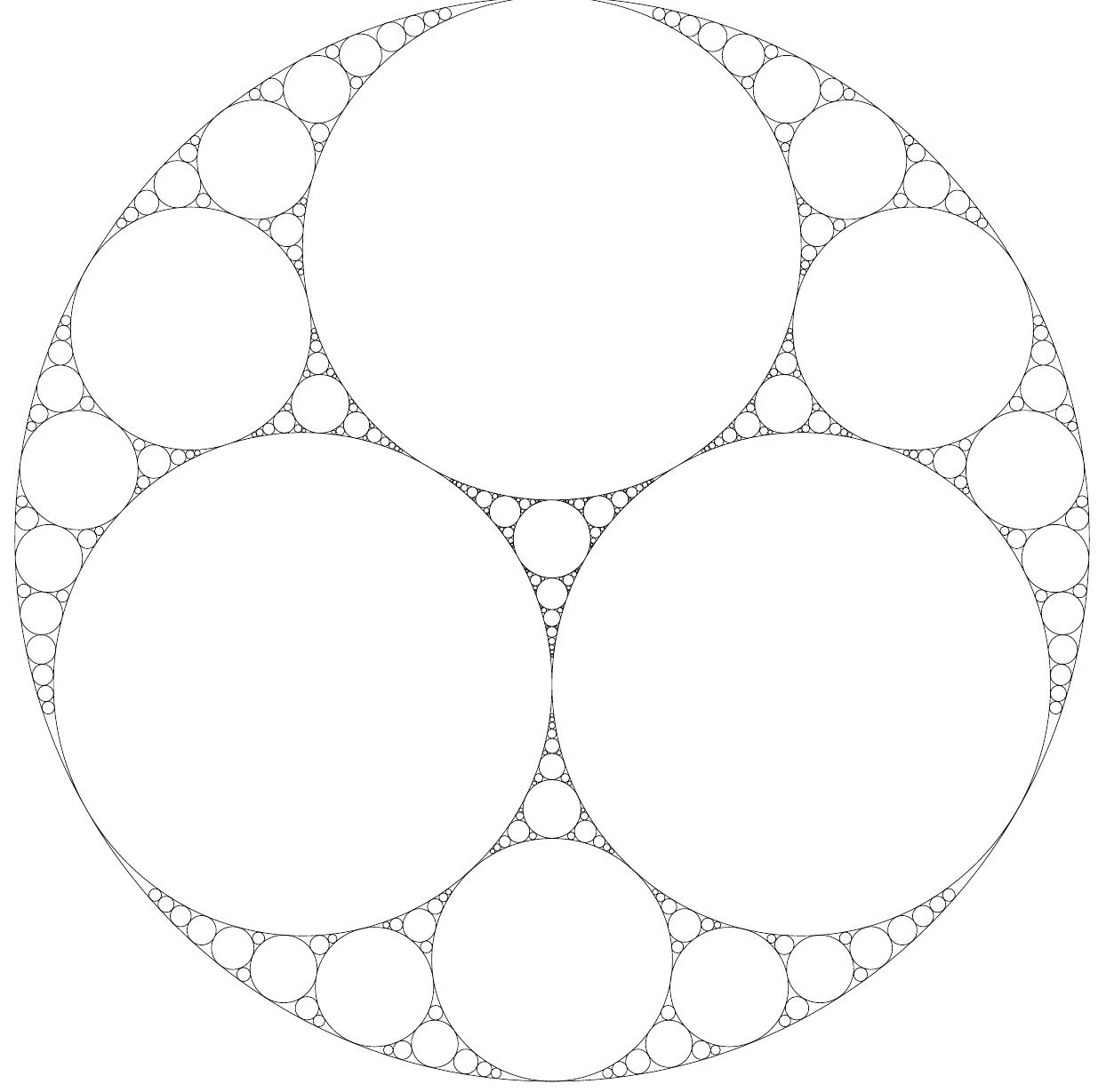 The term apollonian packing will refer to the infinite