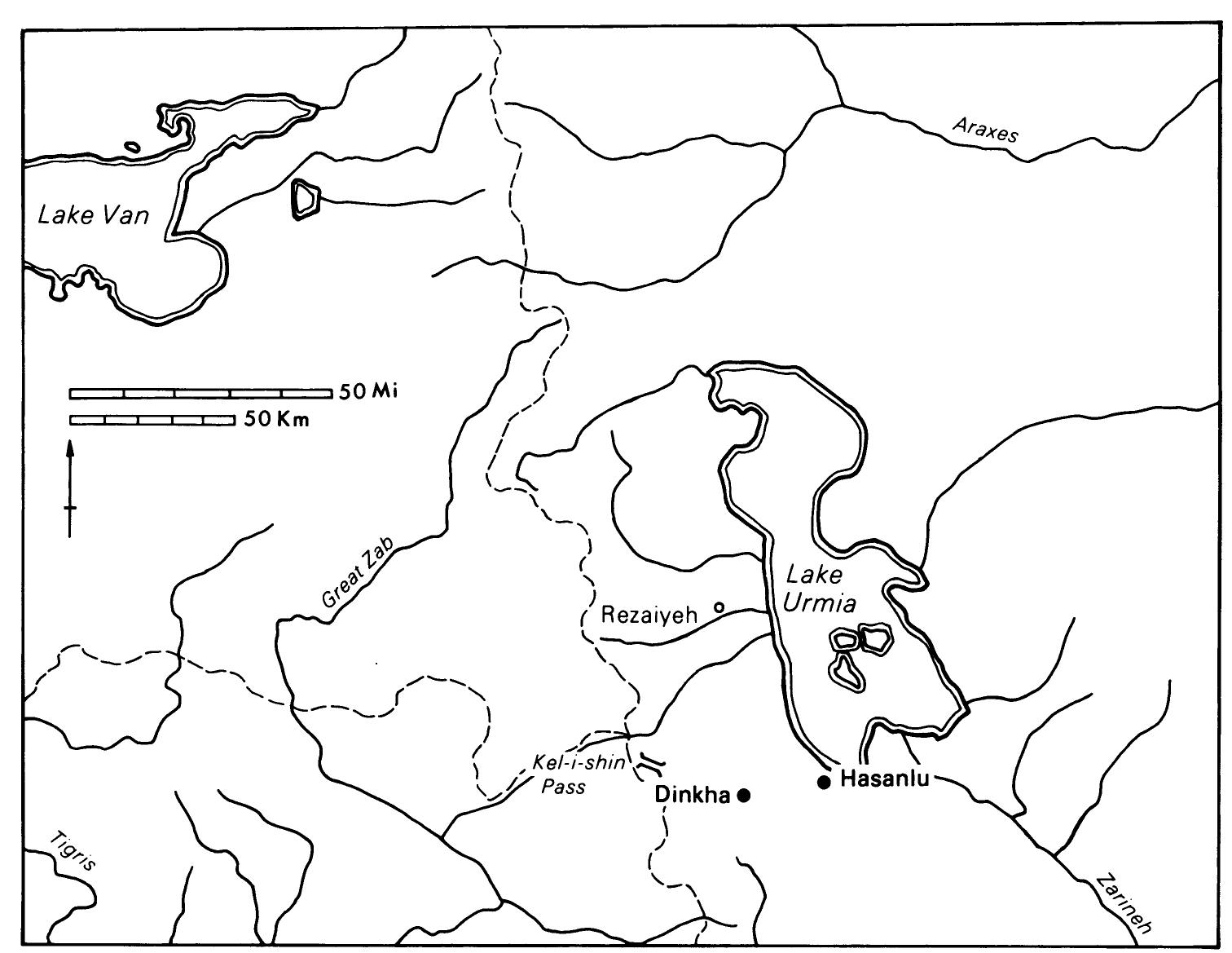 Map showing location of dinkha tepe in iranian azerbaijan.