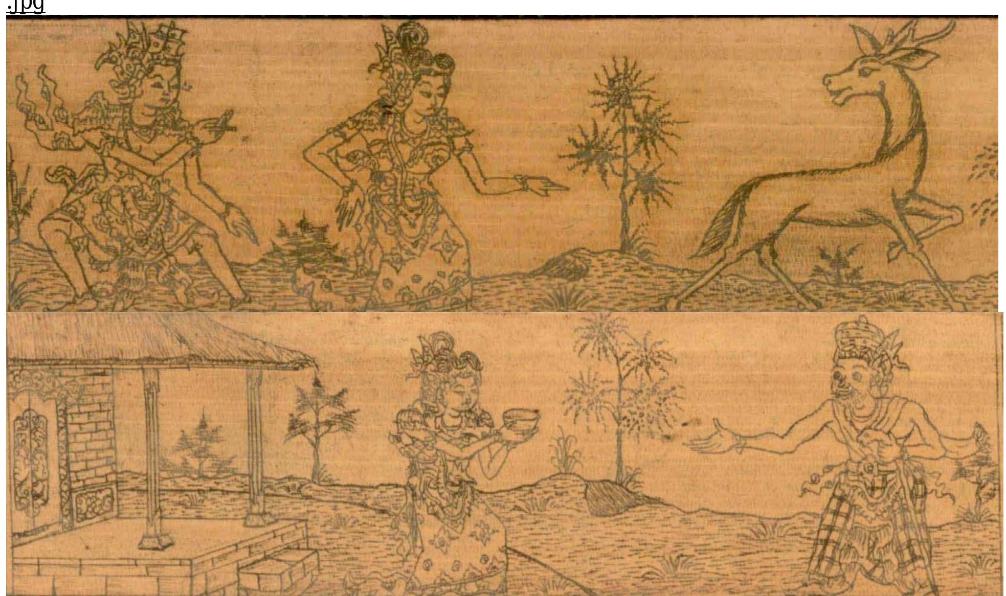 Two scenes from a balinese palm leaf manuscript of the