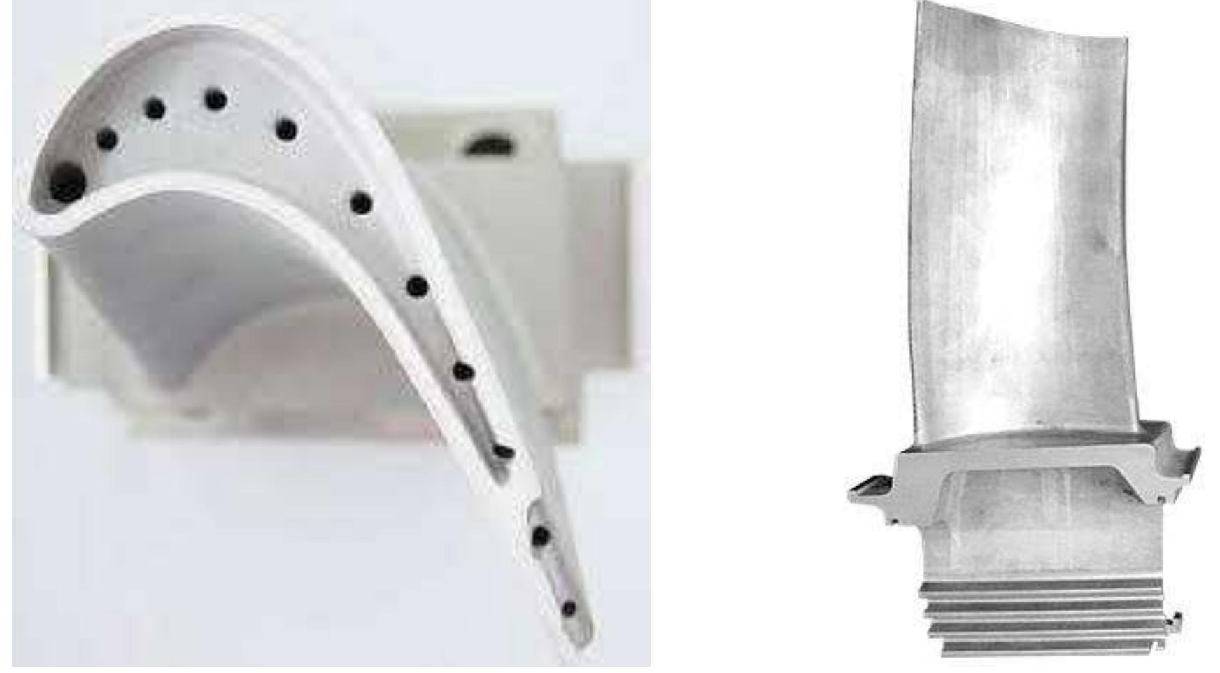 (a) top view of gas turbine blade, (b) front view of gas