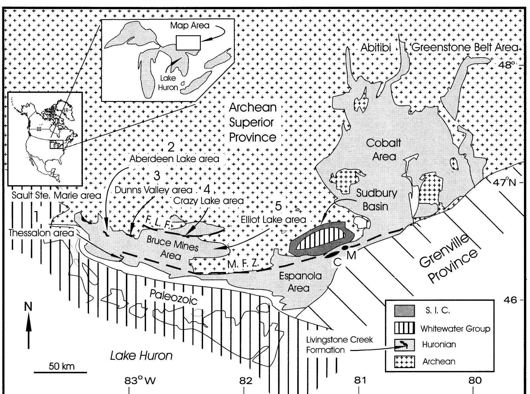 Geological sketch map of the huronian outcrop belt.