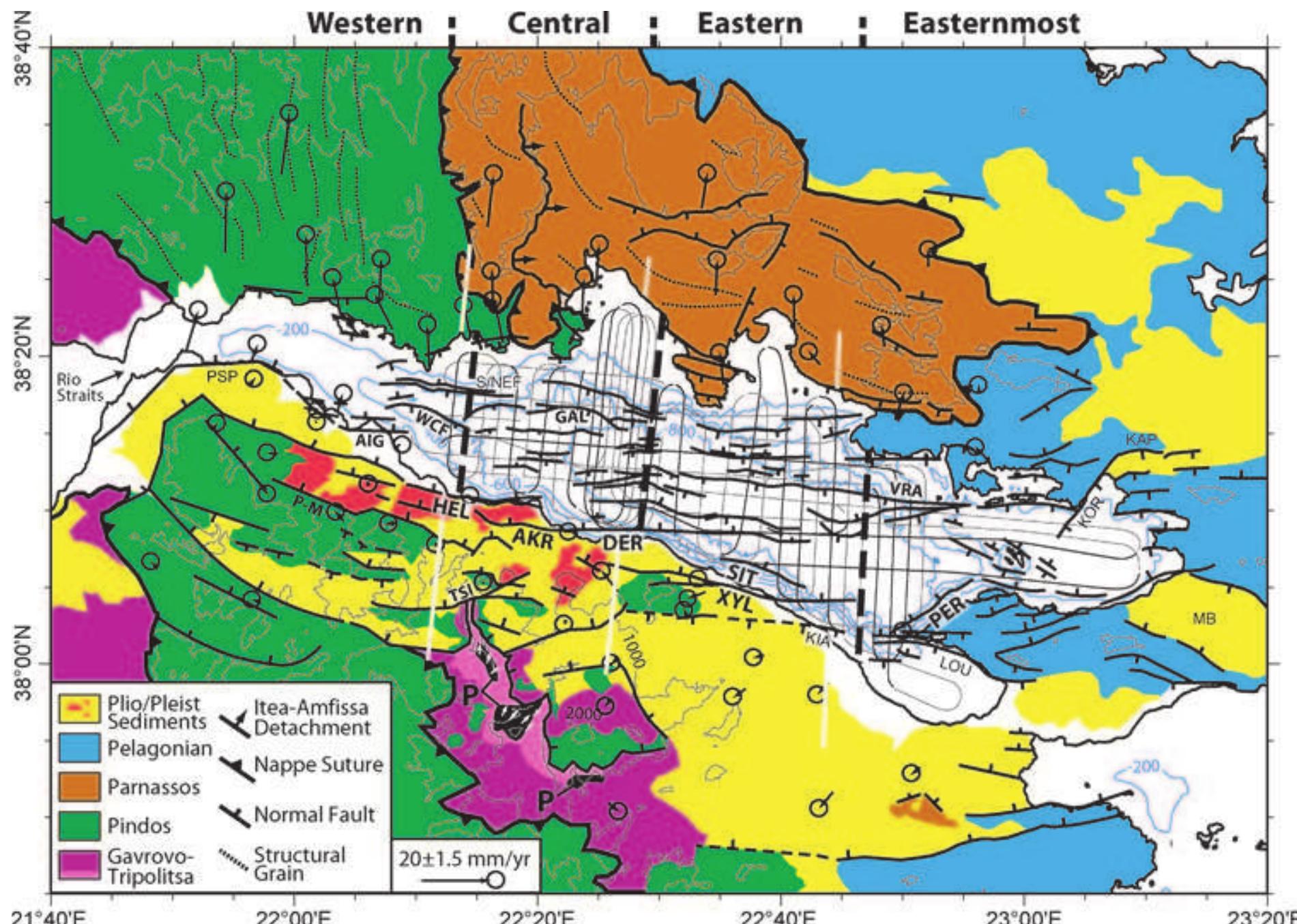 Geologic and fault map of the gulf of corinth and