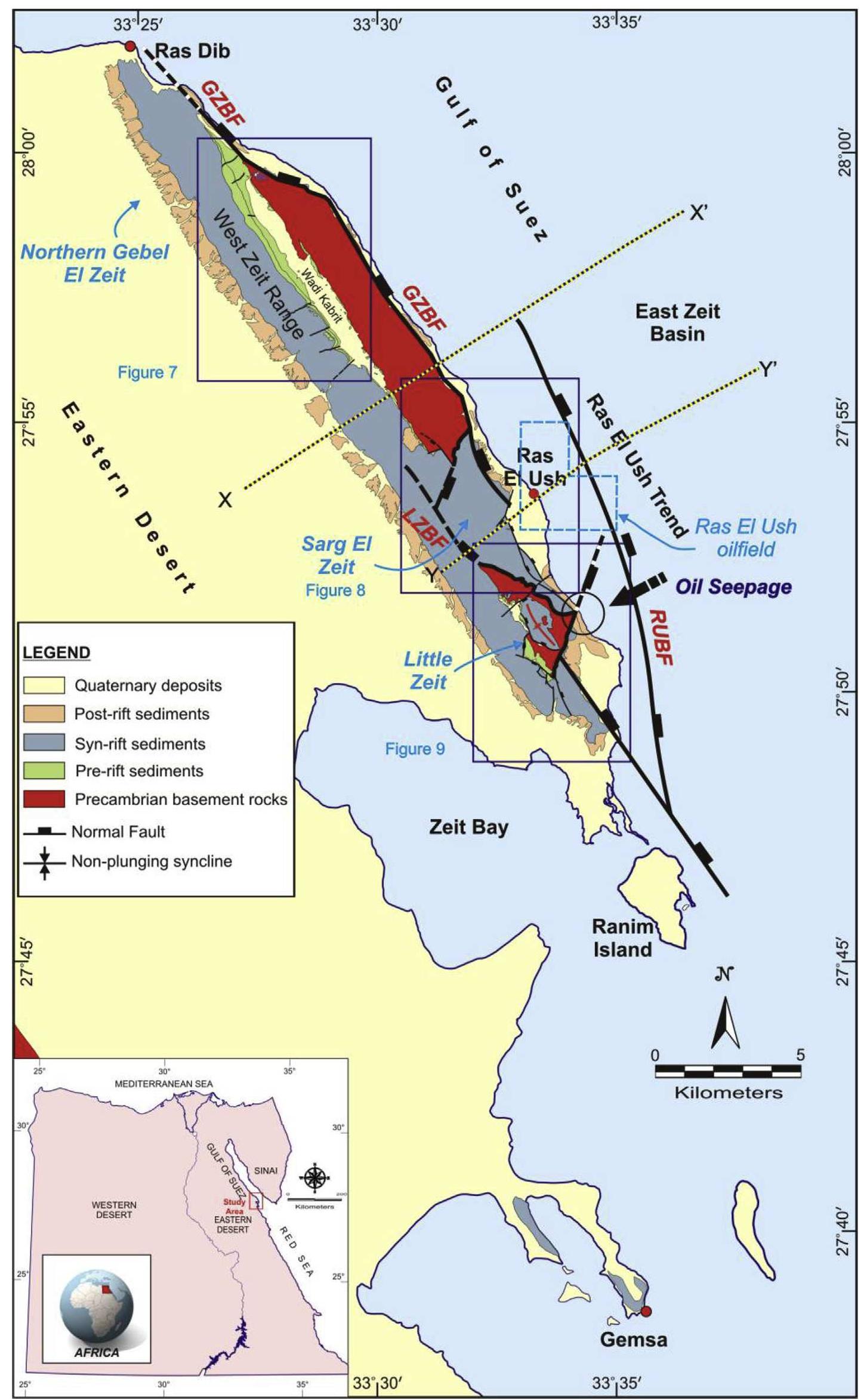 Simplified geological map of gebel el zeit area and the