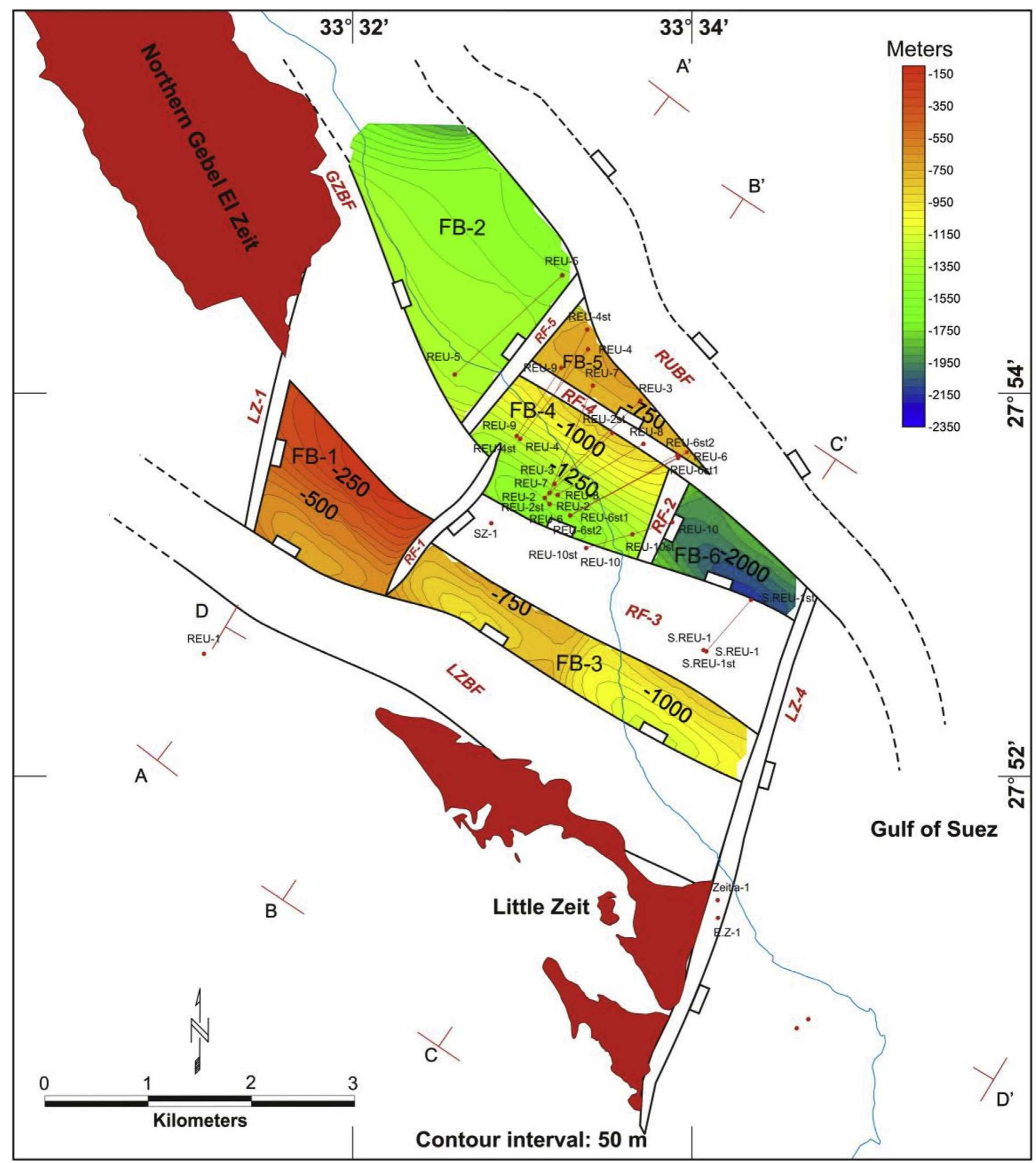 Top nubia sandstone structural depth map. a