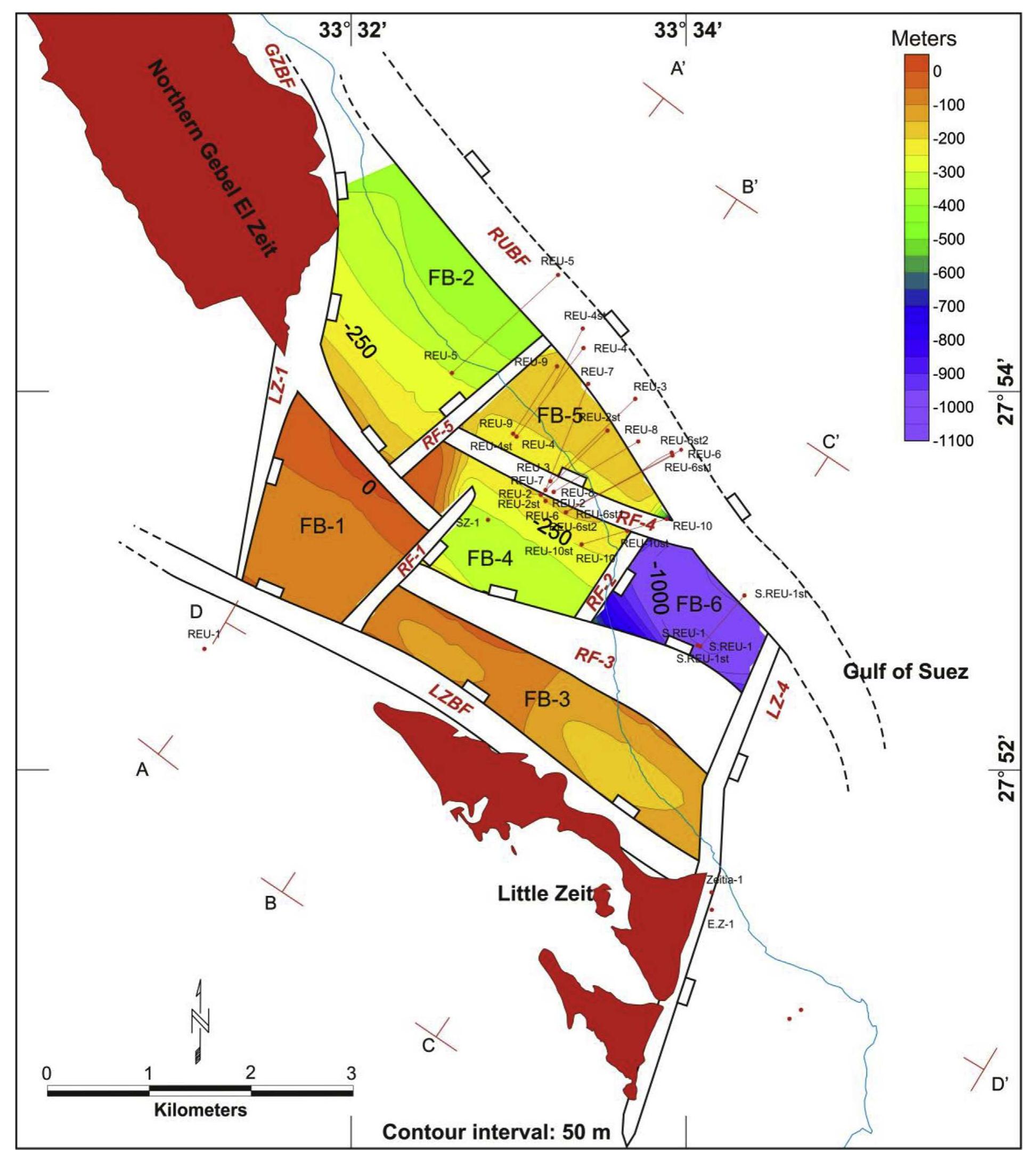 Top rudies formation structural depth map.