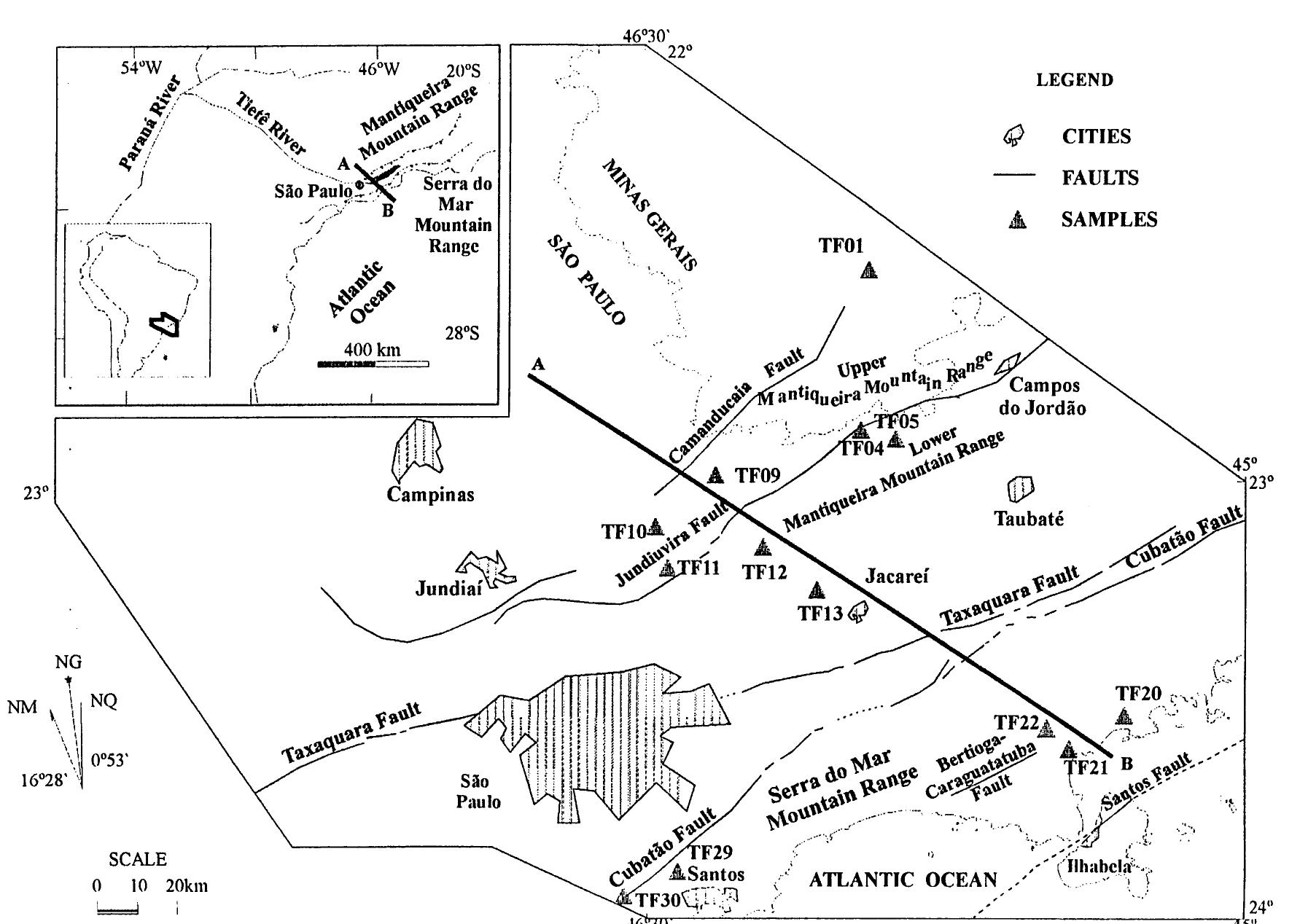 Sample location map and main fisiographic features,