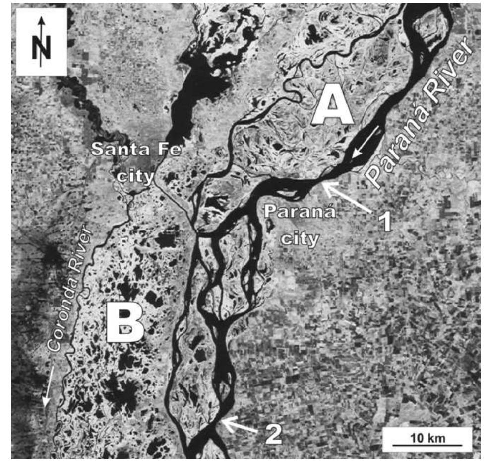 2 satellite image of different floodplain water networks in