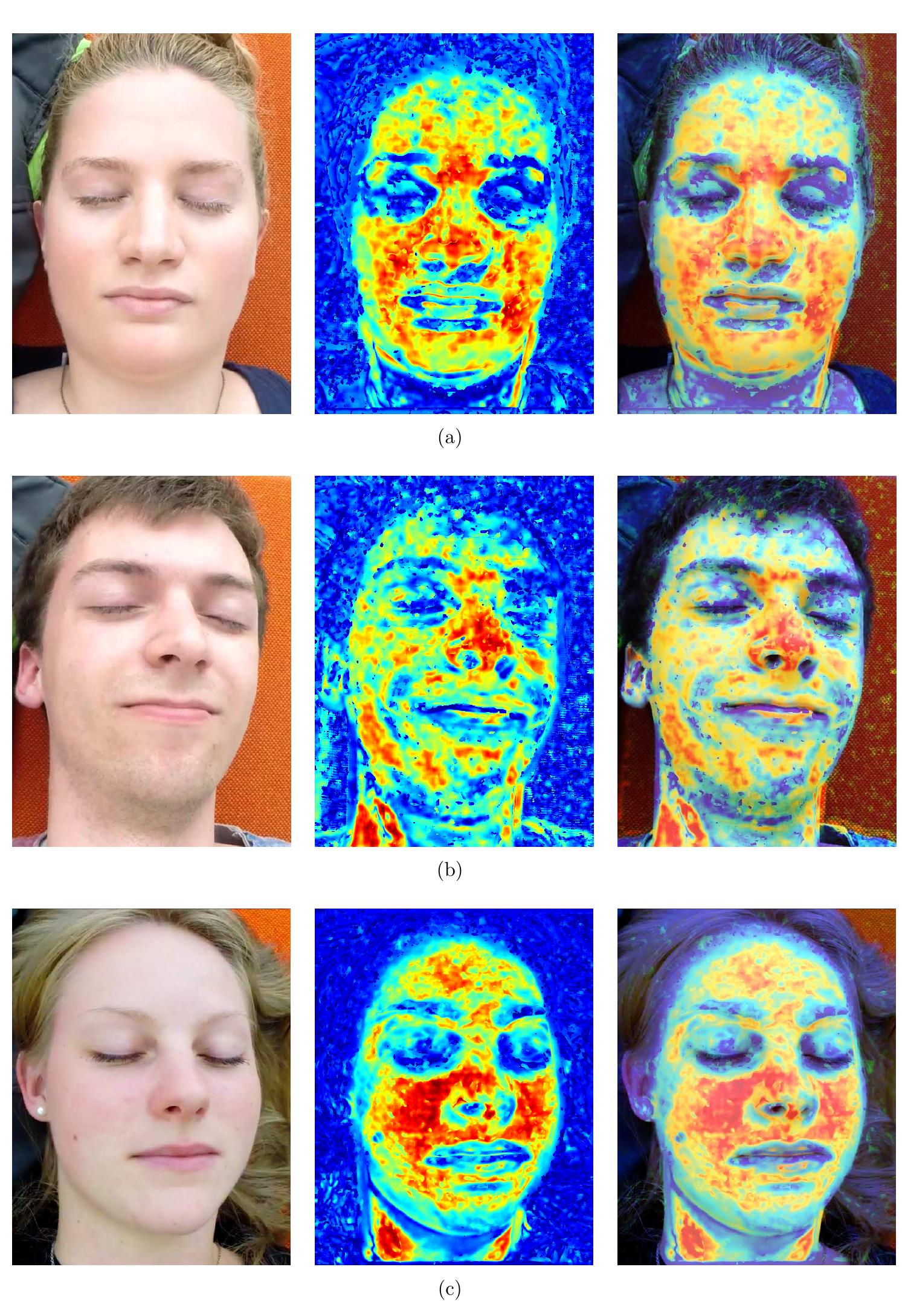 14: three examples of a heart rate intensity map for a face