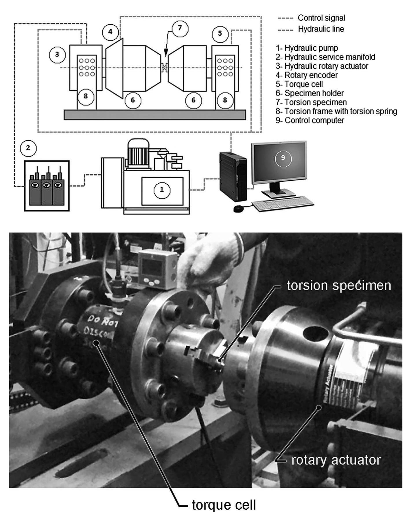 Schematic illustration and image of the torsion test system.