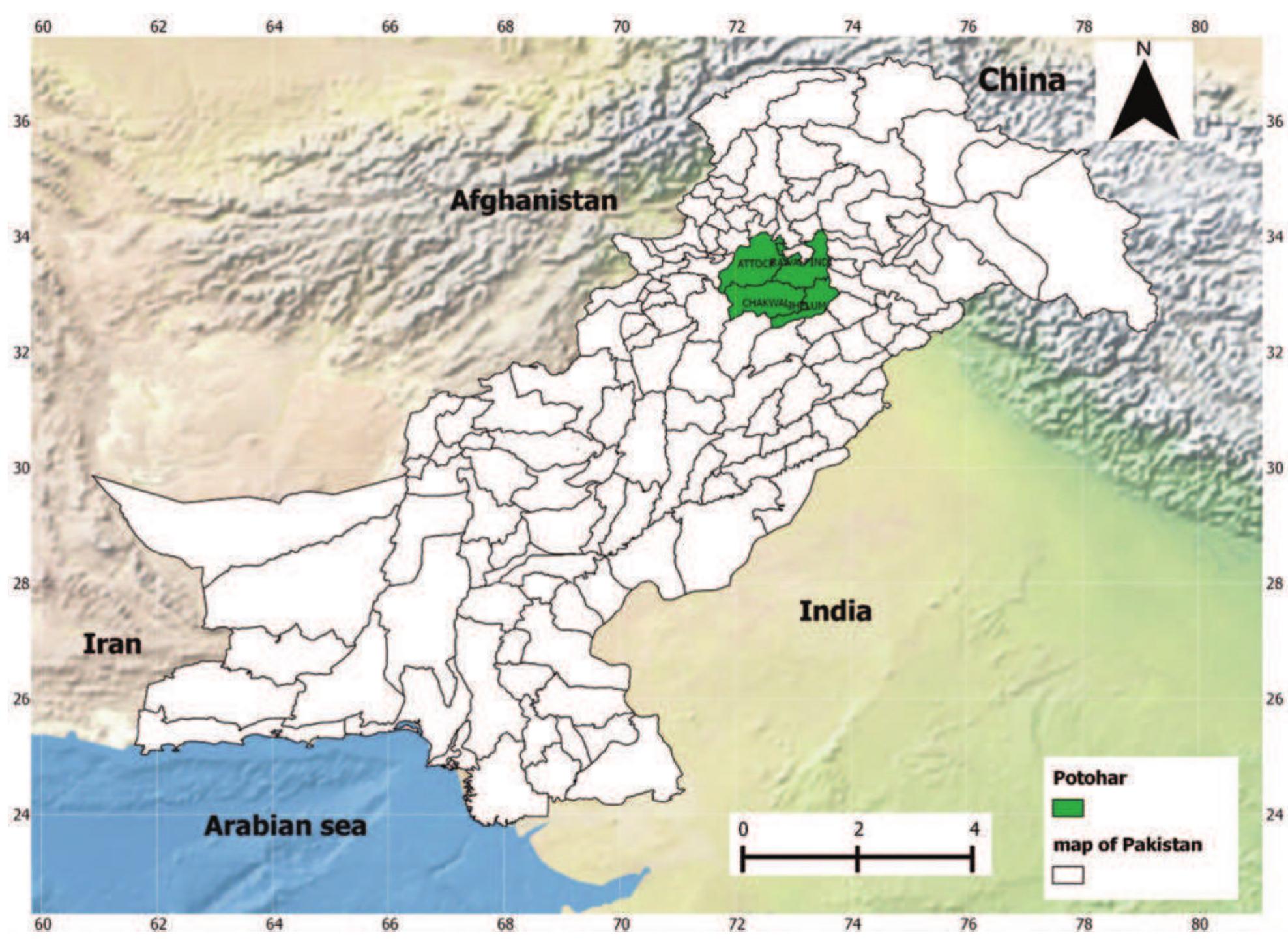 A map of pakistan indicating the location of the potohar