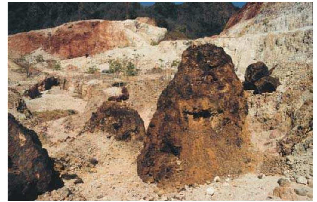Examples of fe-oxide barite pipe structures, approximately