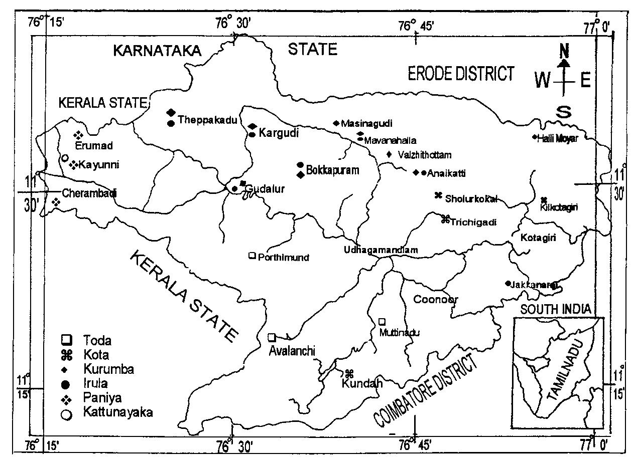 Map of nilgiri district showing the distribution of six
