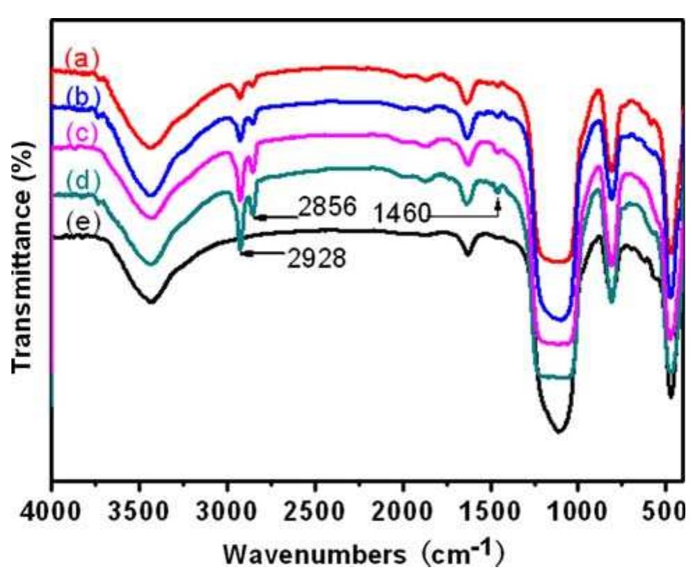 Ft-ir spectra of a hdtms/nanosilica = 1/3 wt%, solvent: