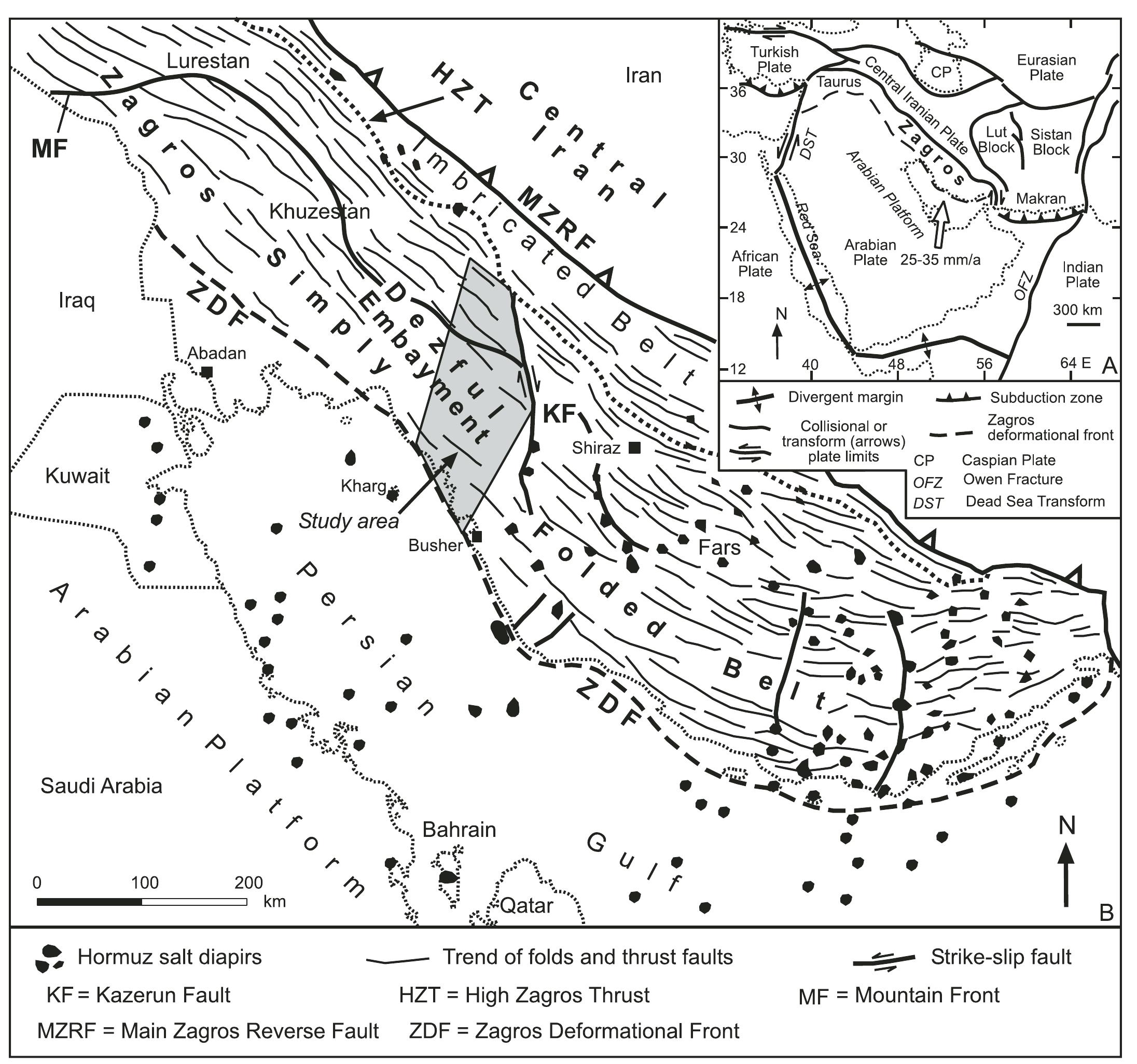 (a) tectonic map of the middle east (redrawn from: