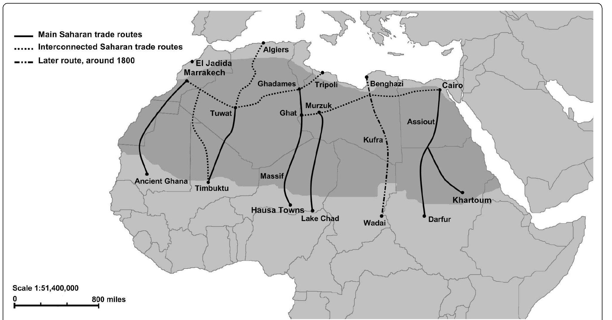 Routes for trans-saharan slave trade. adapted from segal