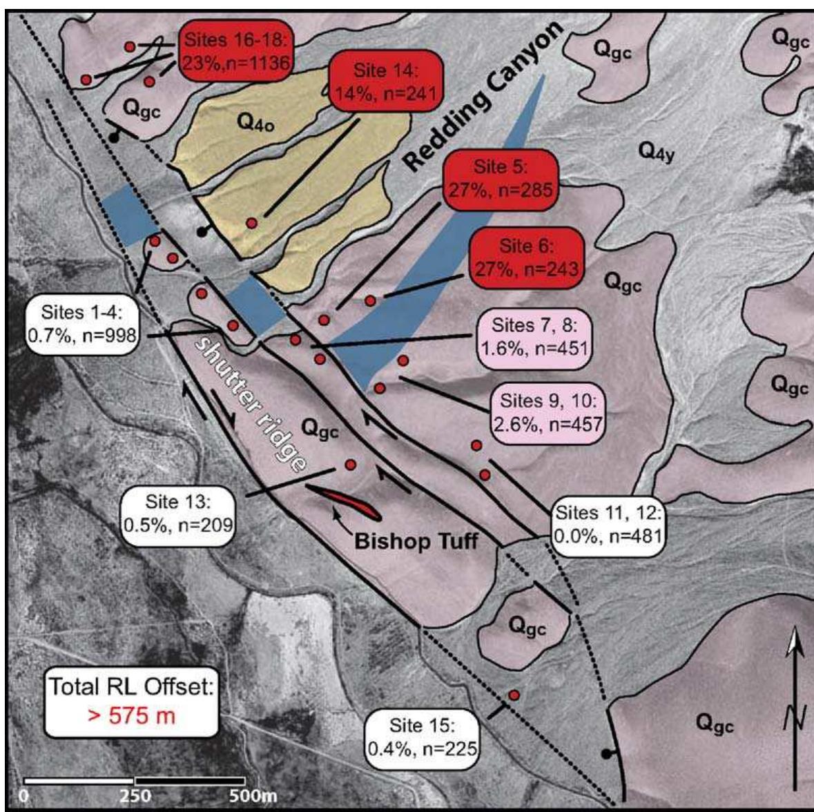 Geologic map of a shutter ridge of q,, alluvium along the